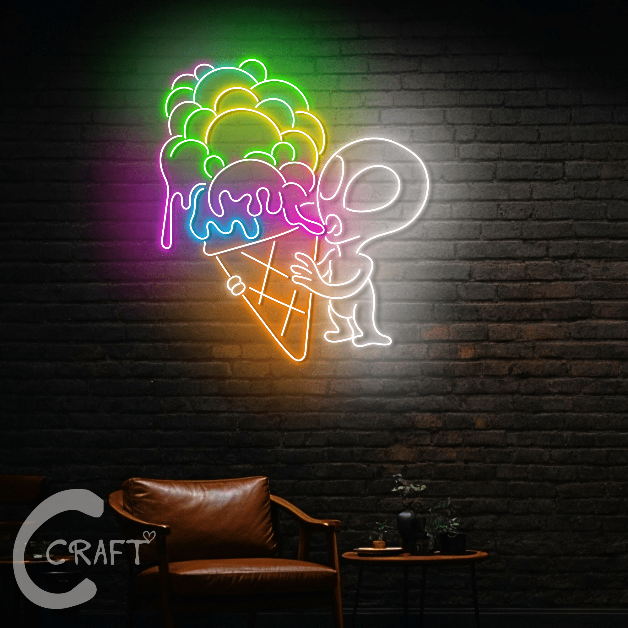 C-CRAFT Alien Eat Ice Cream Neon Led Lights 30 inch for Ice Cream ...