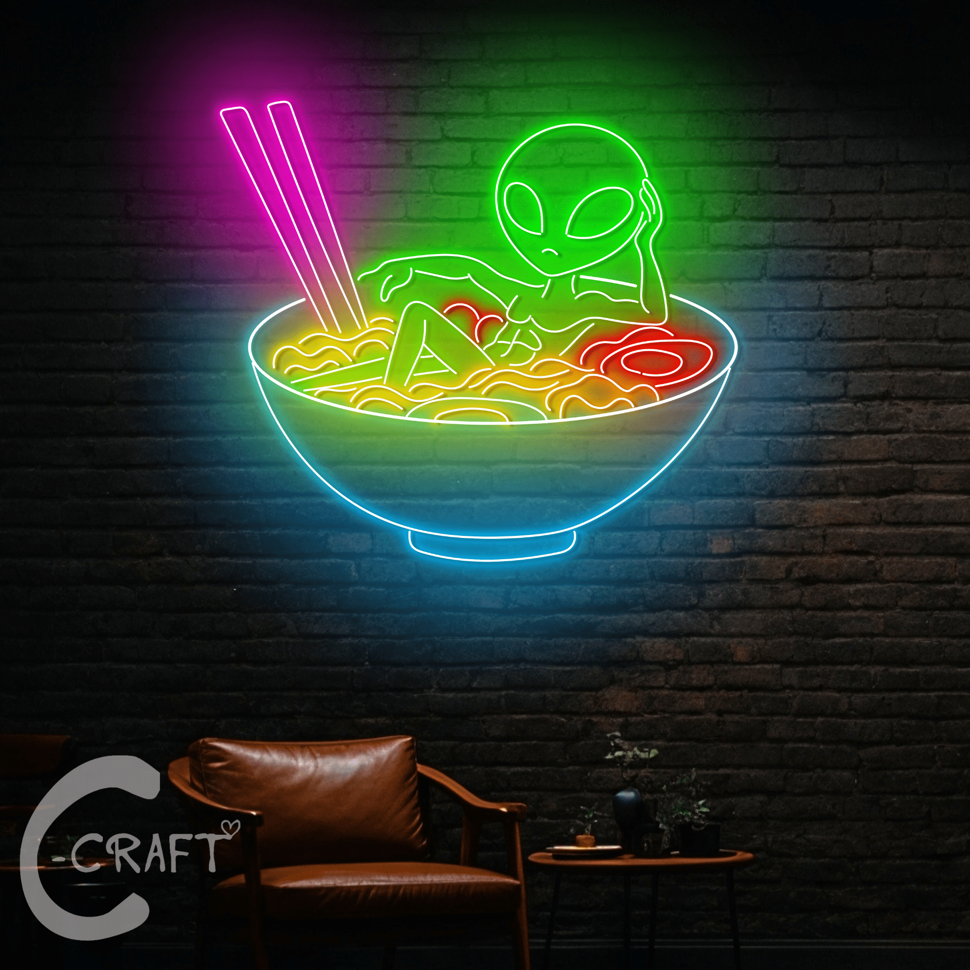 C-CRAFT Alien In Ramen Bowl Neon Led Lights 40 inch for Ramen ...