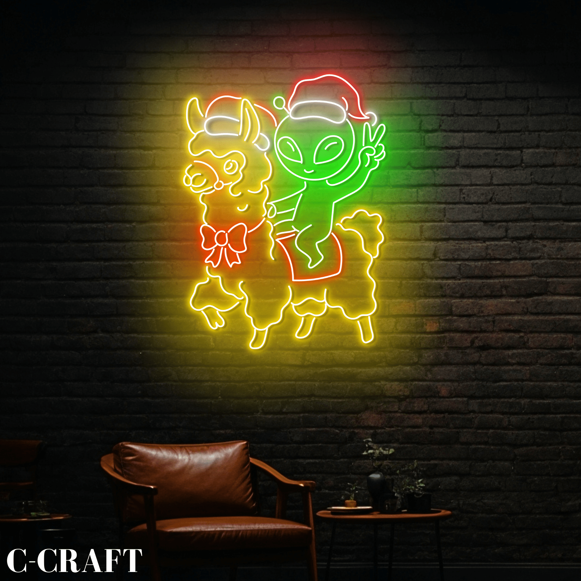 C-CRAFT Alien Ride Llama Neon Led Light Wall Art for Christmas Home ...