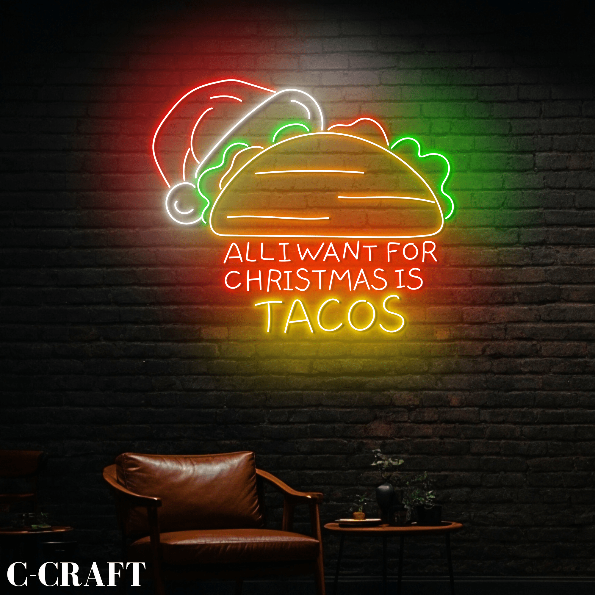 C-CRAFT All I Want For Christmas Is Tacos Wall Art Led Light Neon Sign ...