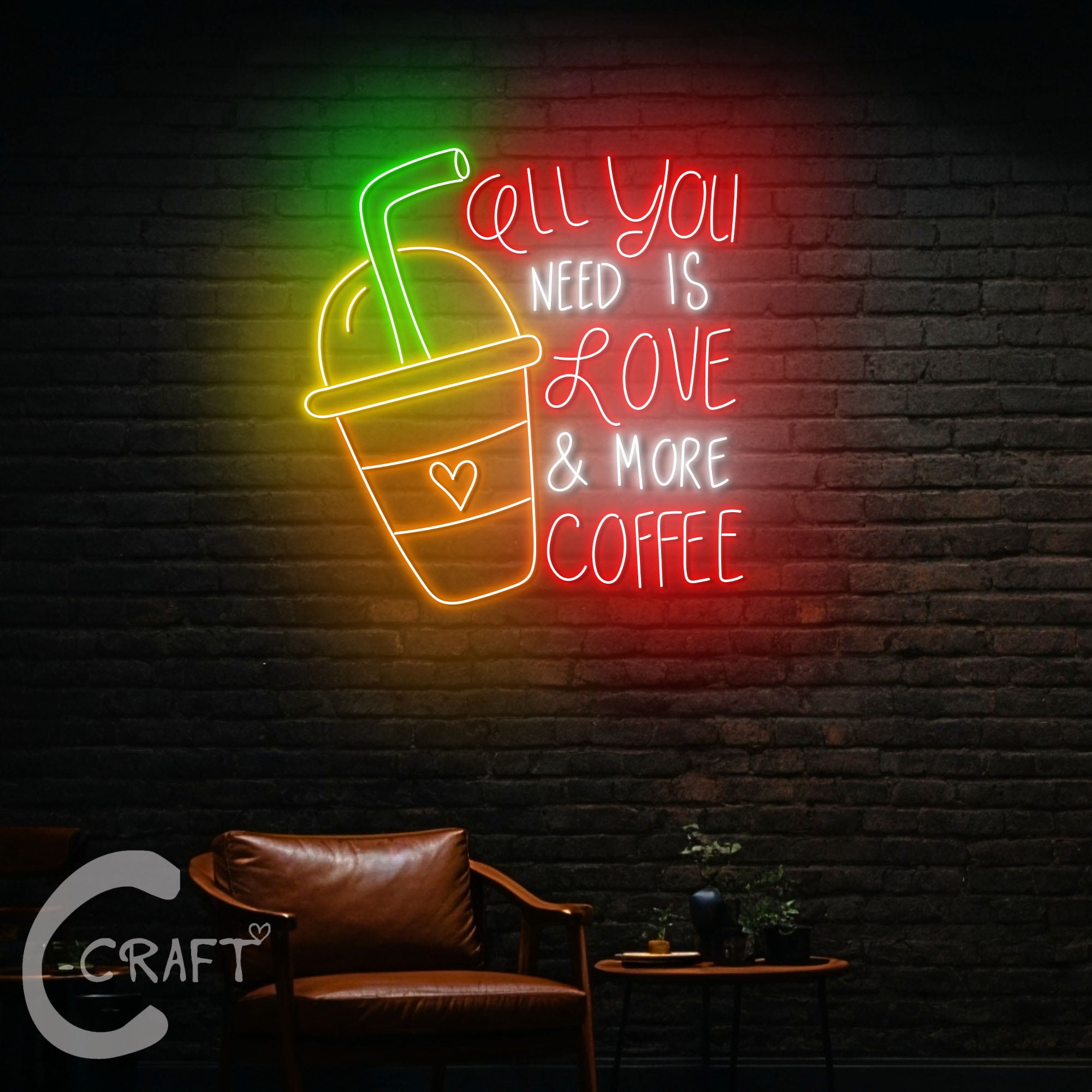 C-CRAFT All You Need Is Love & More Coffee Led Light Up 38 inch for ...