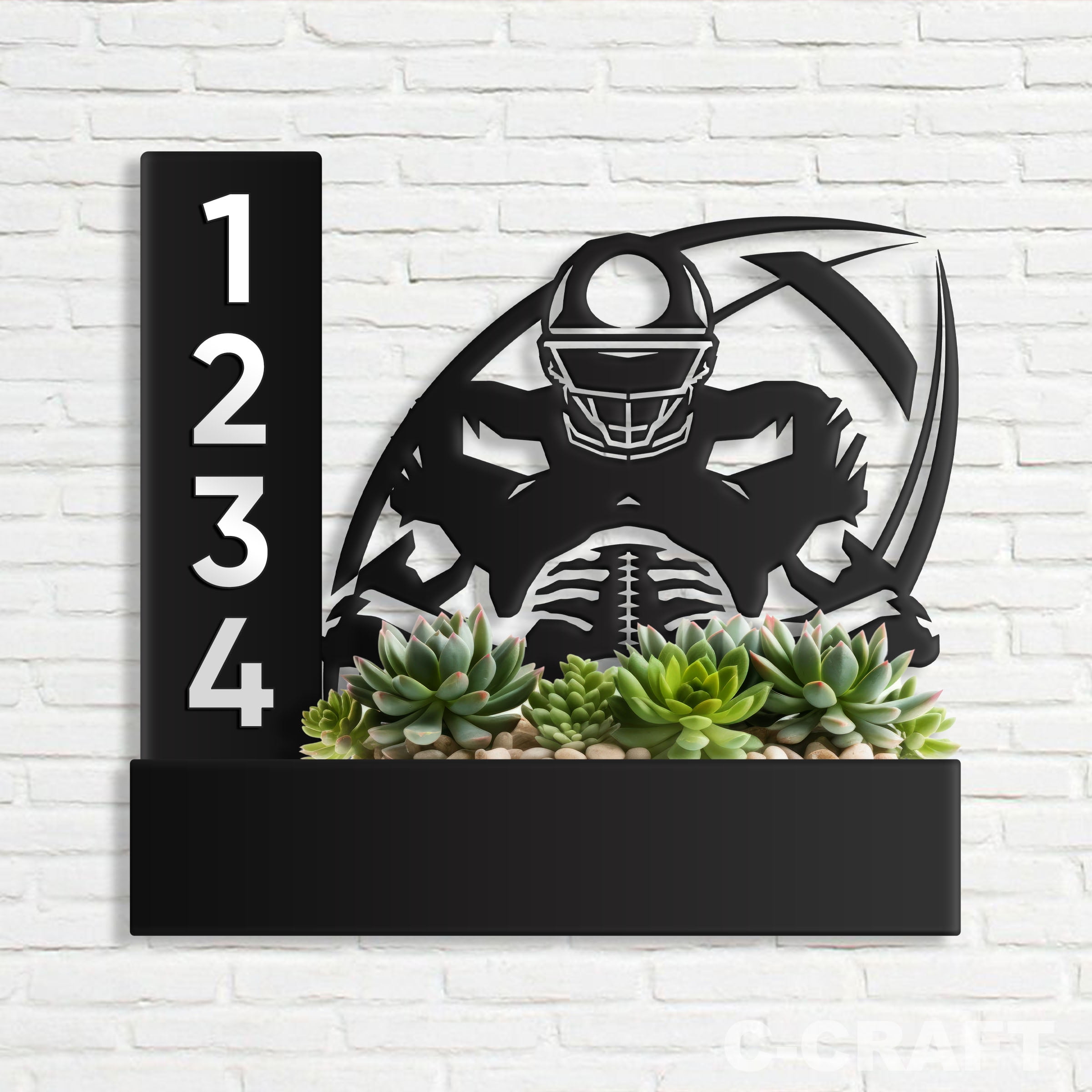 C-CRAFT American Football 14 Inch Modern Metal Address Sign Planter Box ...