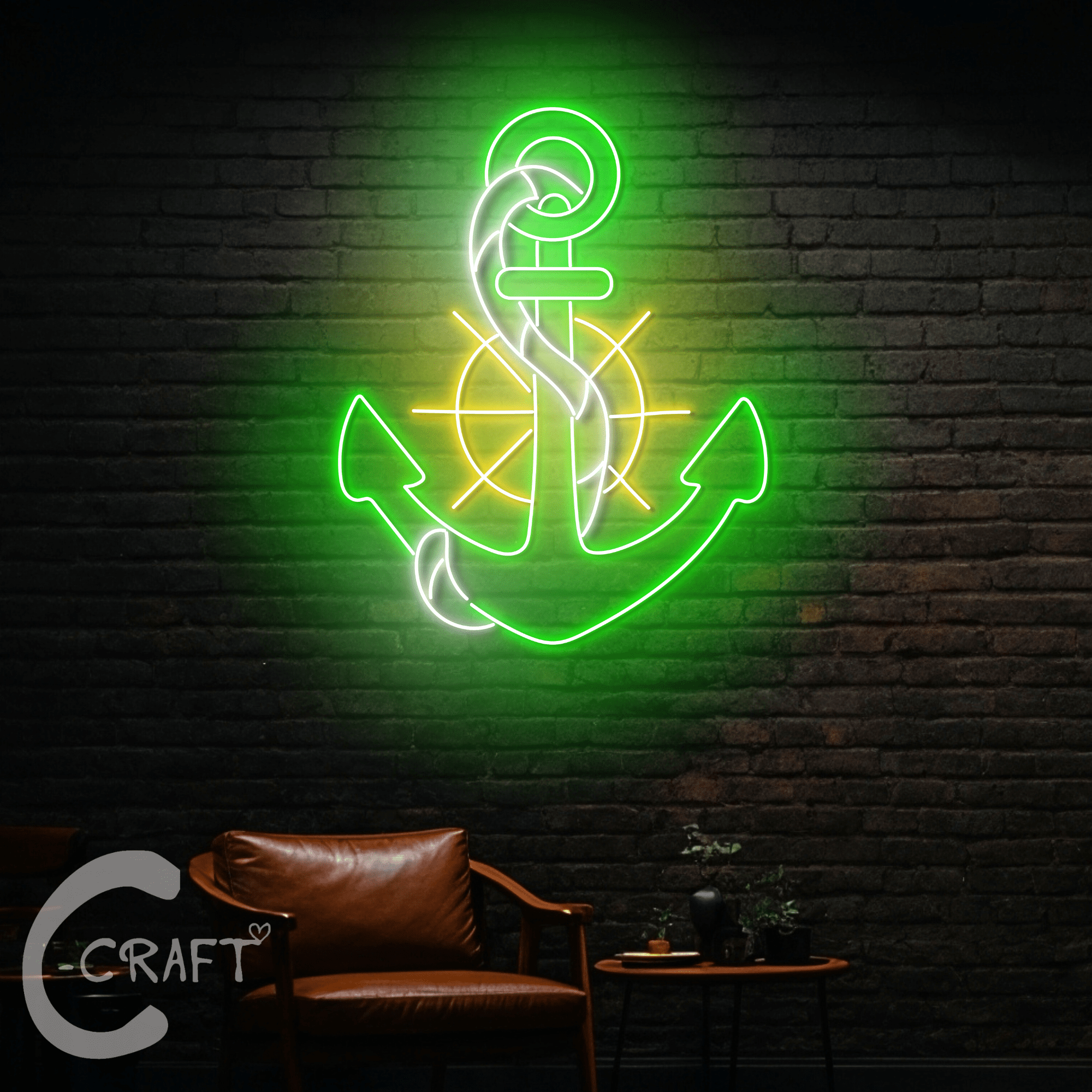 C-CRAFT Anchor Ship Wheel Neon Sign LED Light 30 inch for Naval Home ...