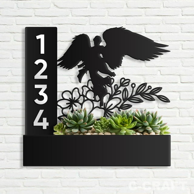 C-CRAFT Angel 14 Inch Modern Metal Address Sign Planter Box for Outdoor ...