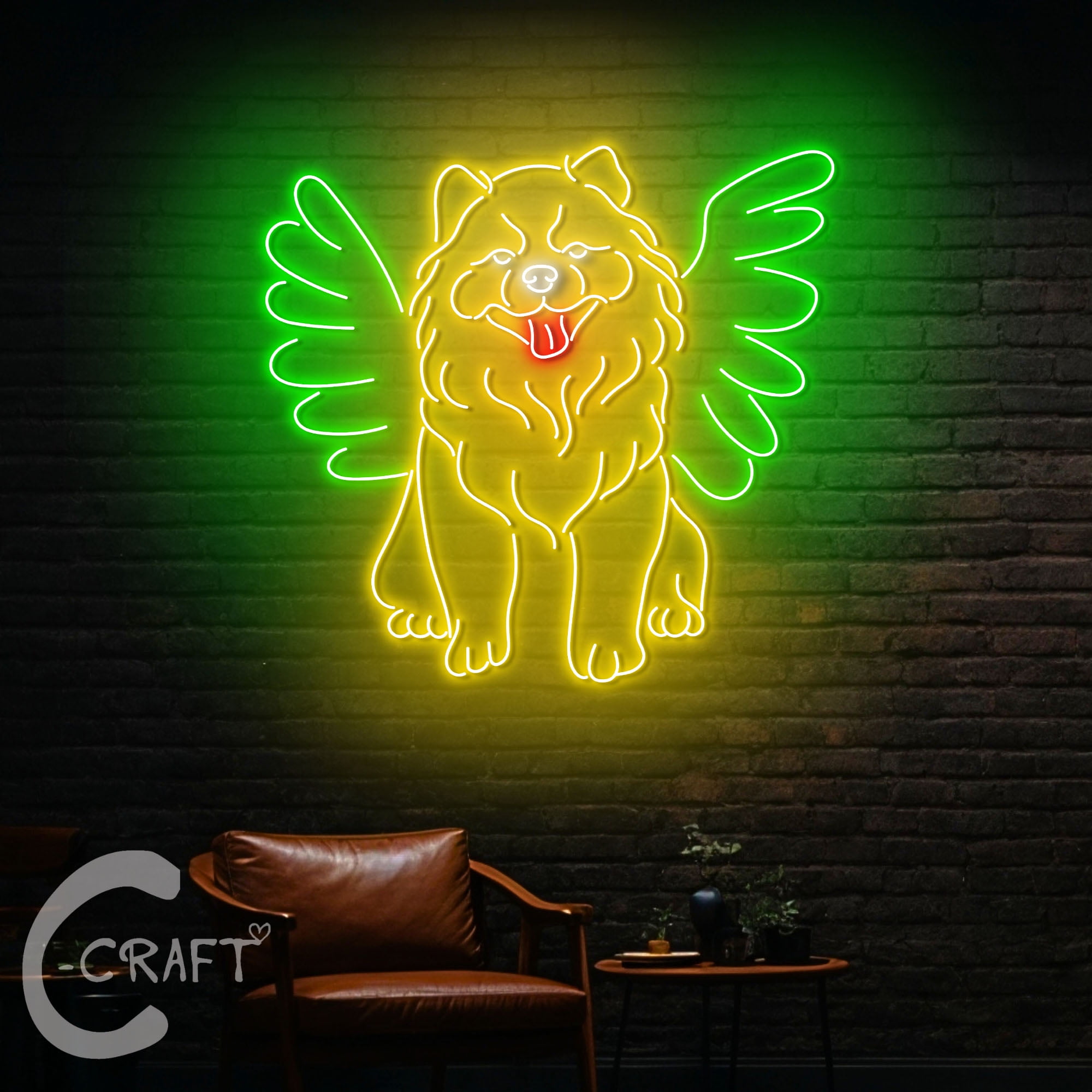 C-CRAFT Angel Chow Chow Dog Neon Led Light Up 30 inch for Dog Shop ...