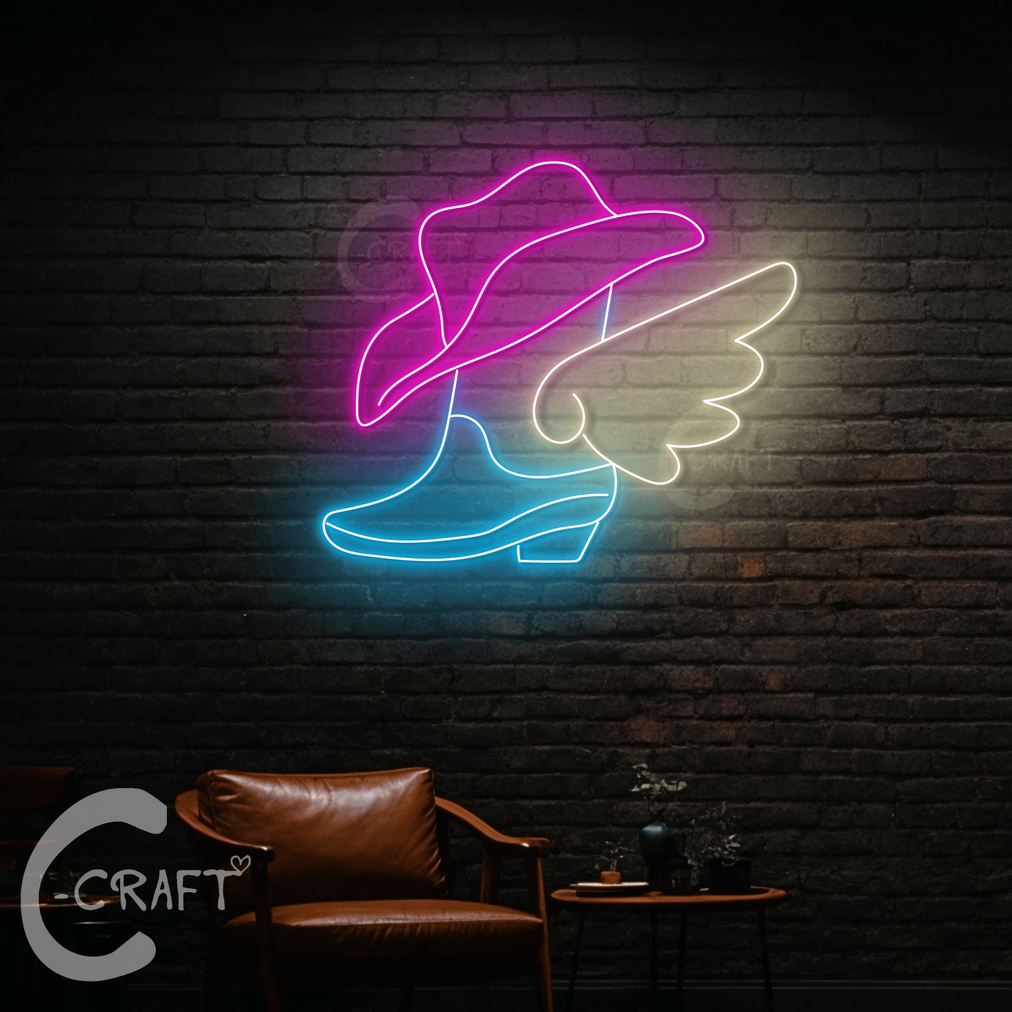 C-CRAFT Angel Cowboy Boots Neon Sign Led Light Up 40 inch for Bar Pub ...