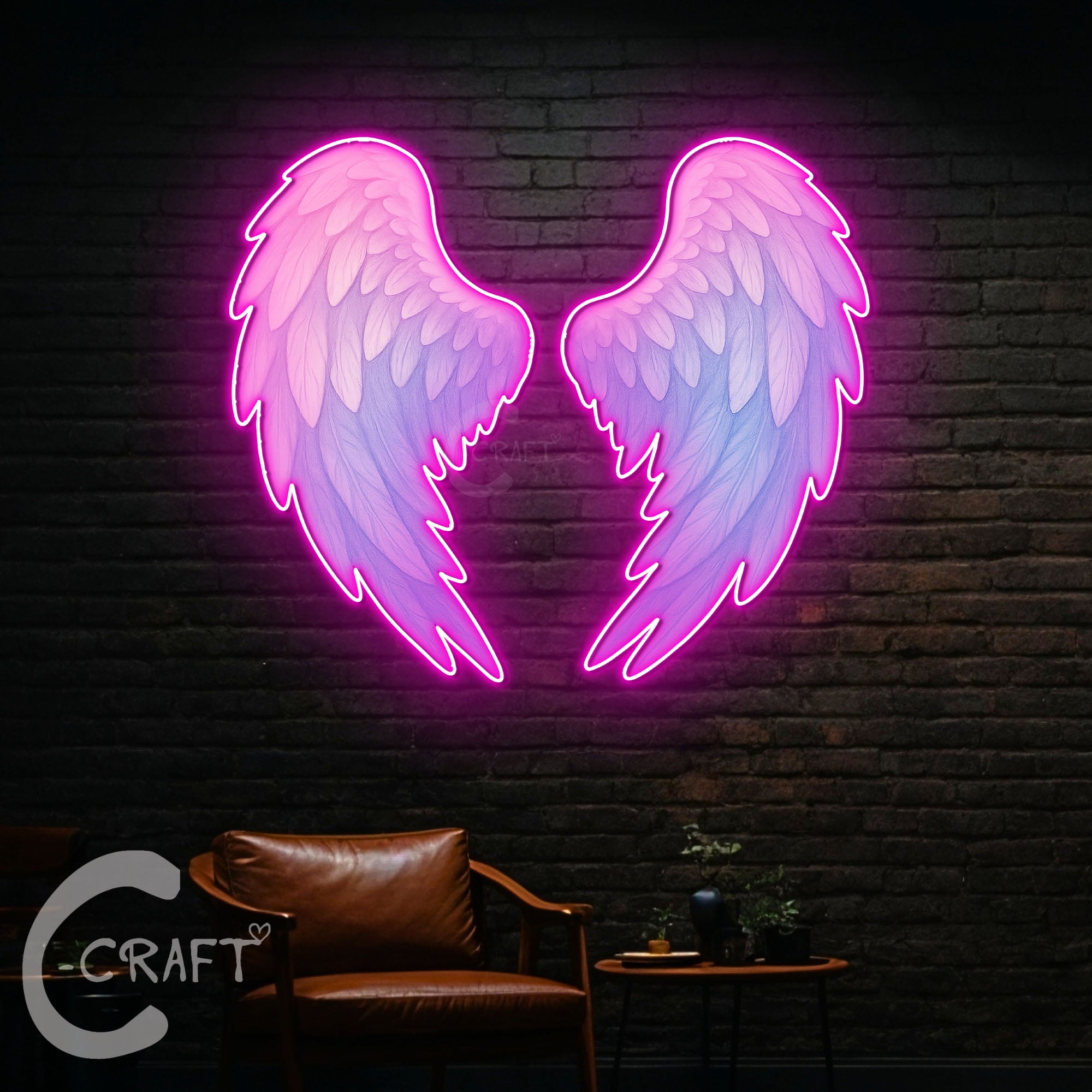 C-CRAFT Angel Wing Acrylic Neon Sign 38 inch for Home Bar Wall Art ...