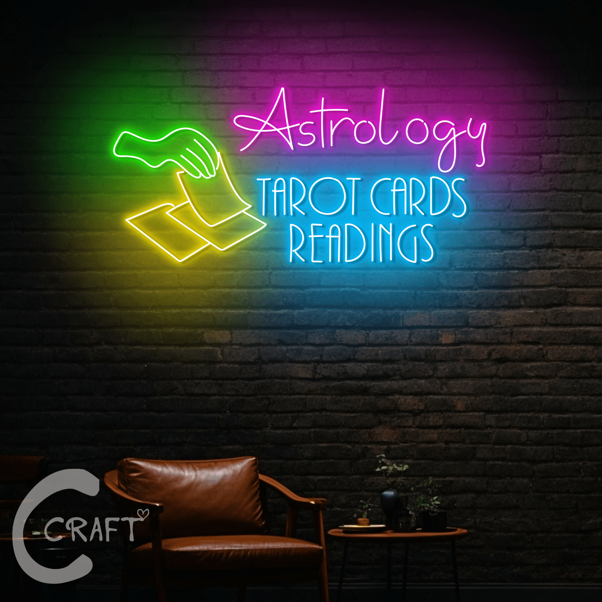 C-CRAFT Astrology Tarot Cards Readings Neon Led Light 33 inch for ...