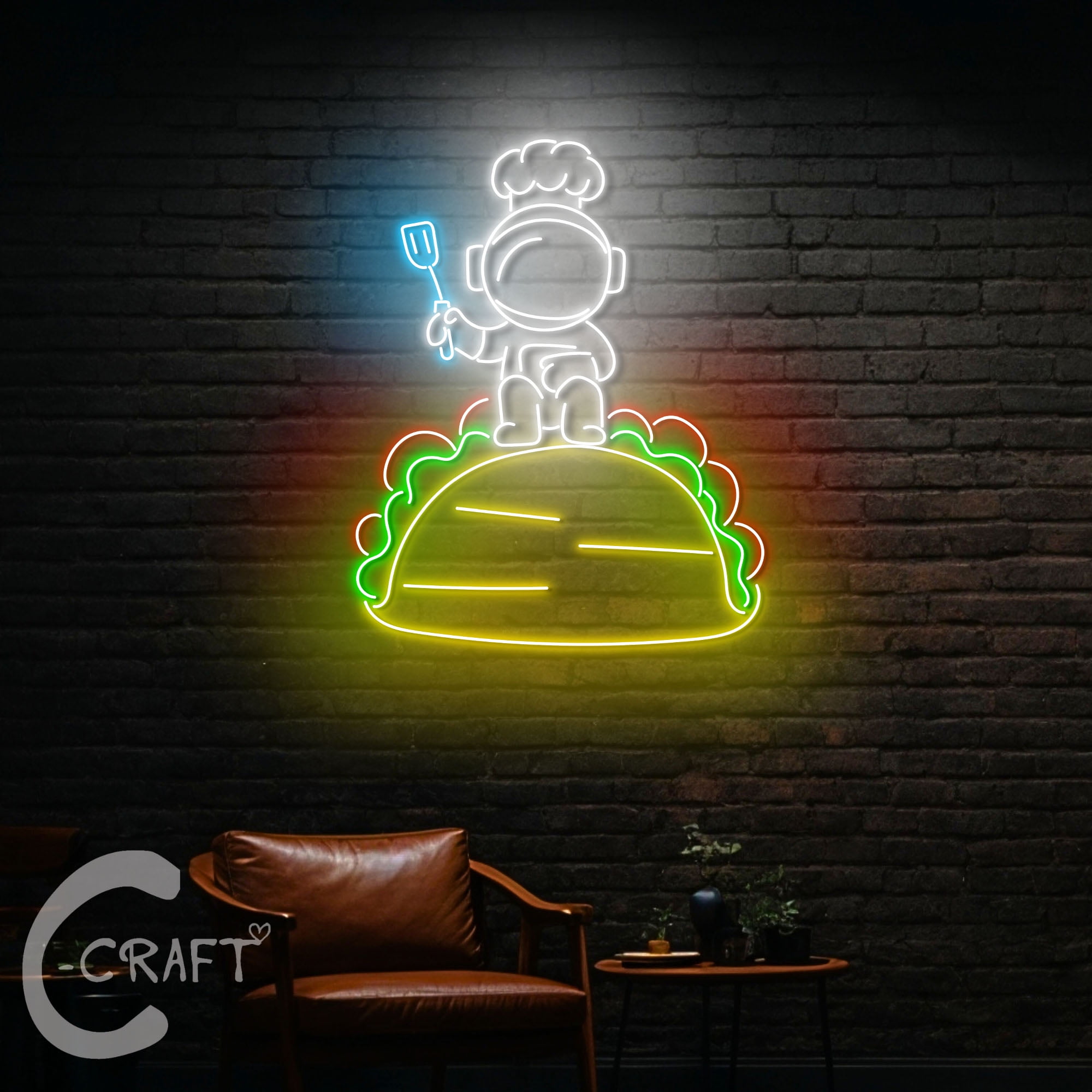 C-CRAFT Astronaut Chef Tacos Neon Led Light Up 30 inch for Mexican ...