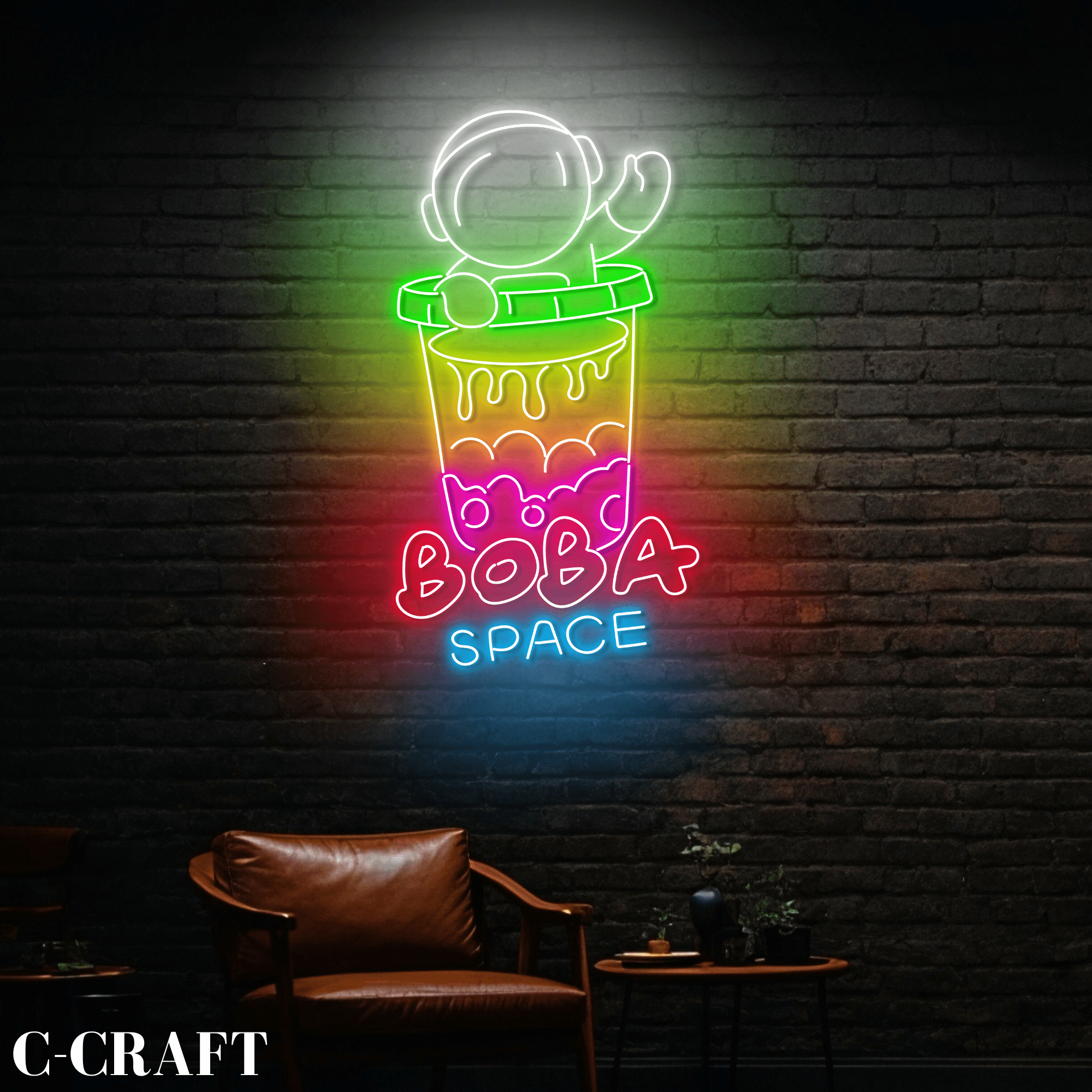 C-CRAFT Astronaut In Boba Tea Glass Neon Led Light Wall Art for Boba ...