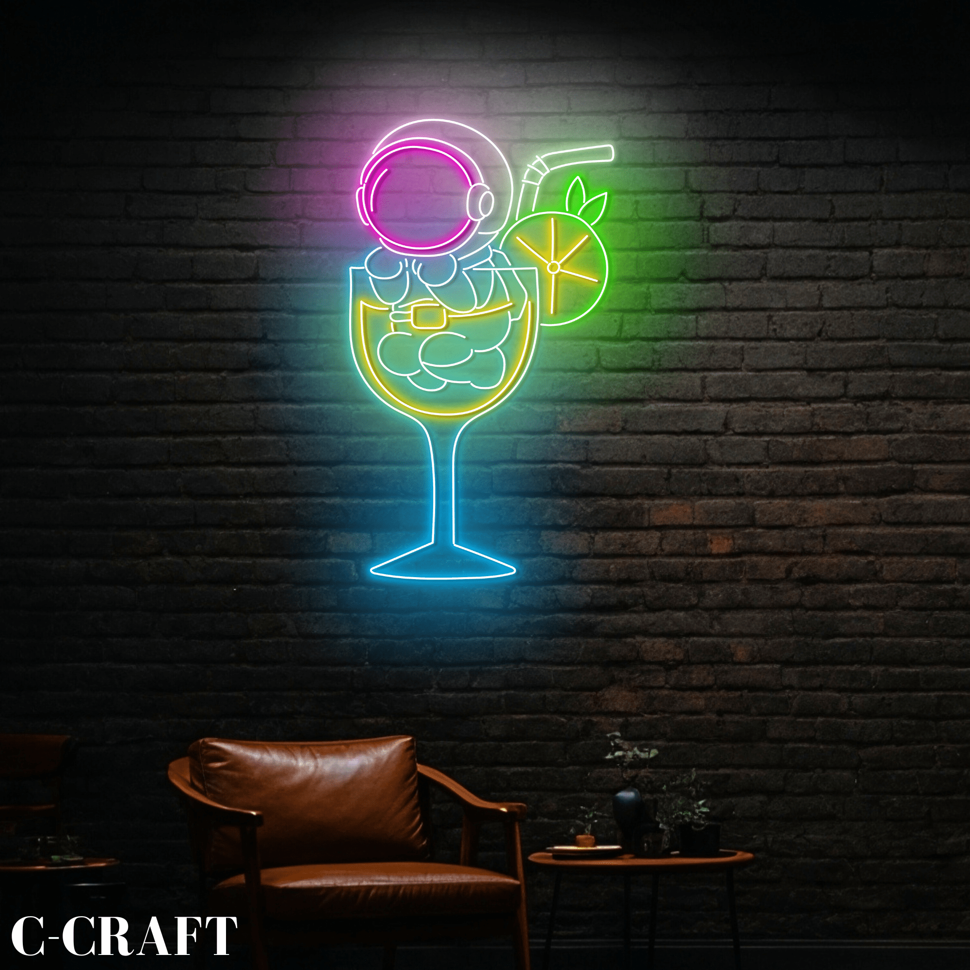 C-CRAFT Astronaut In Lemon Tea Glass Neon Led Light Wall Art for ...