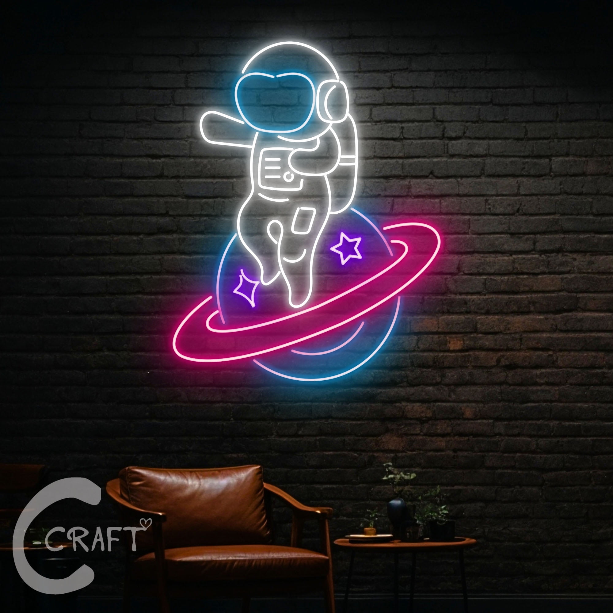 C-CRAFT Astronaut On Saturn Neon Sign LED Light 40 inch for Galaxy Kid ...