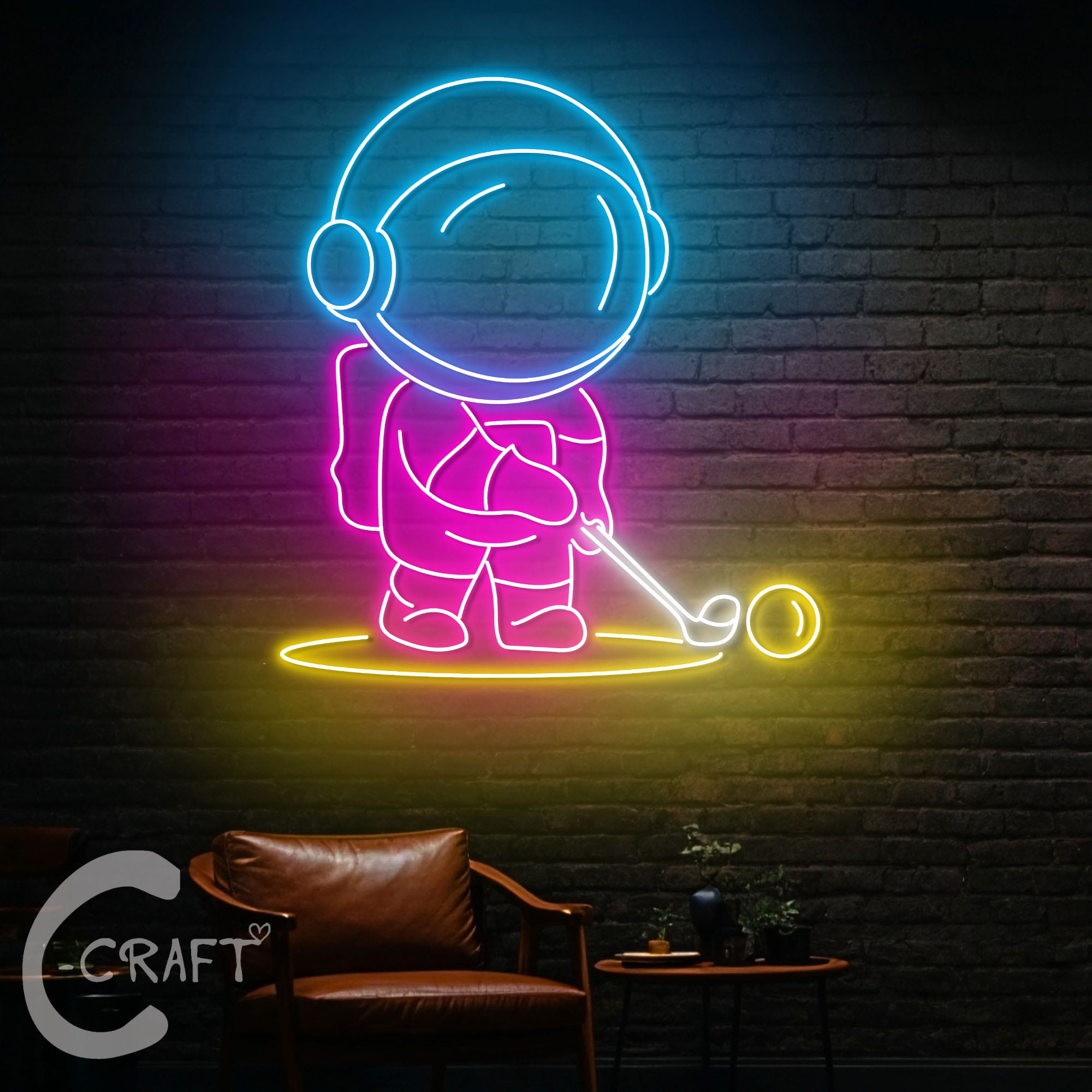 C-CRAFT Astronaut Play Golf Neon Sign LED Light 35 inch for Golf Club ...