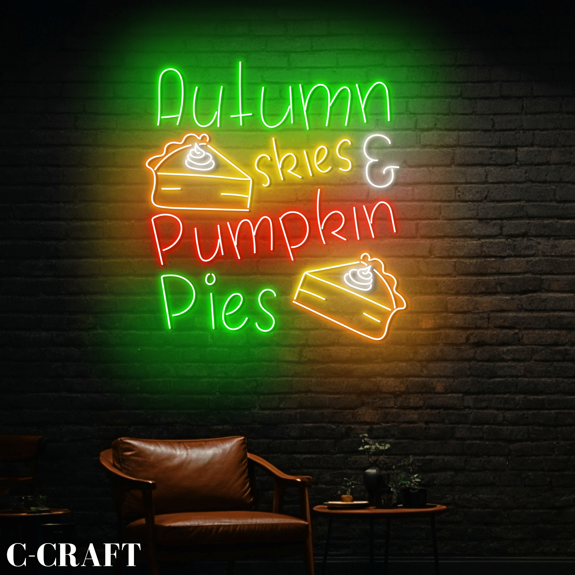 C-CRAFT Autumn Skies & Pumpkin Pies Thanksgiving Neon Led Light Wall ...