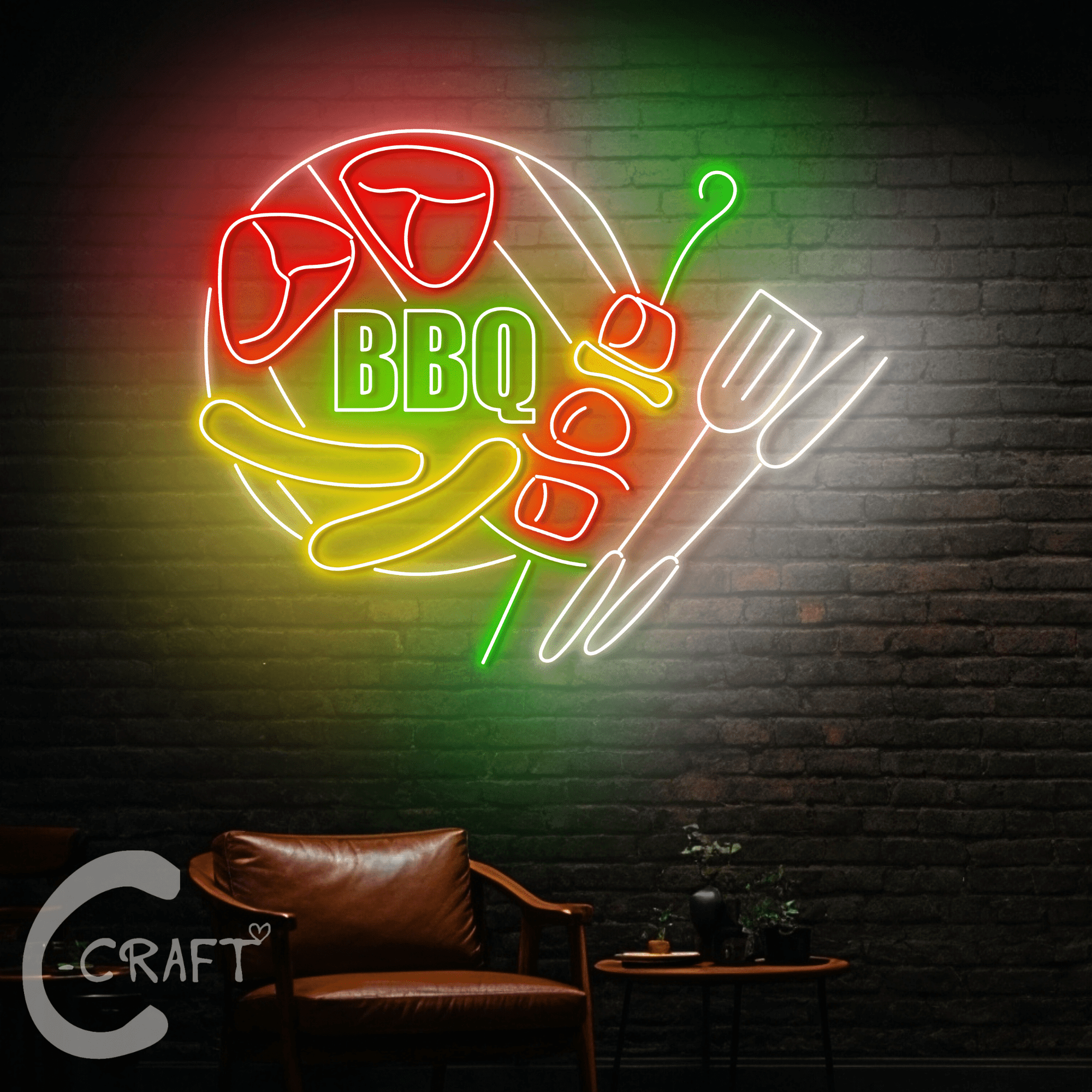 C-CRAFT BBQ Neon Led Light for Barbecue Restaurant & Grill Bar Wall Art ...