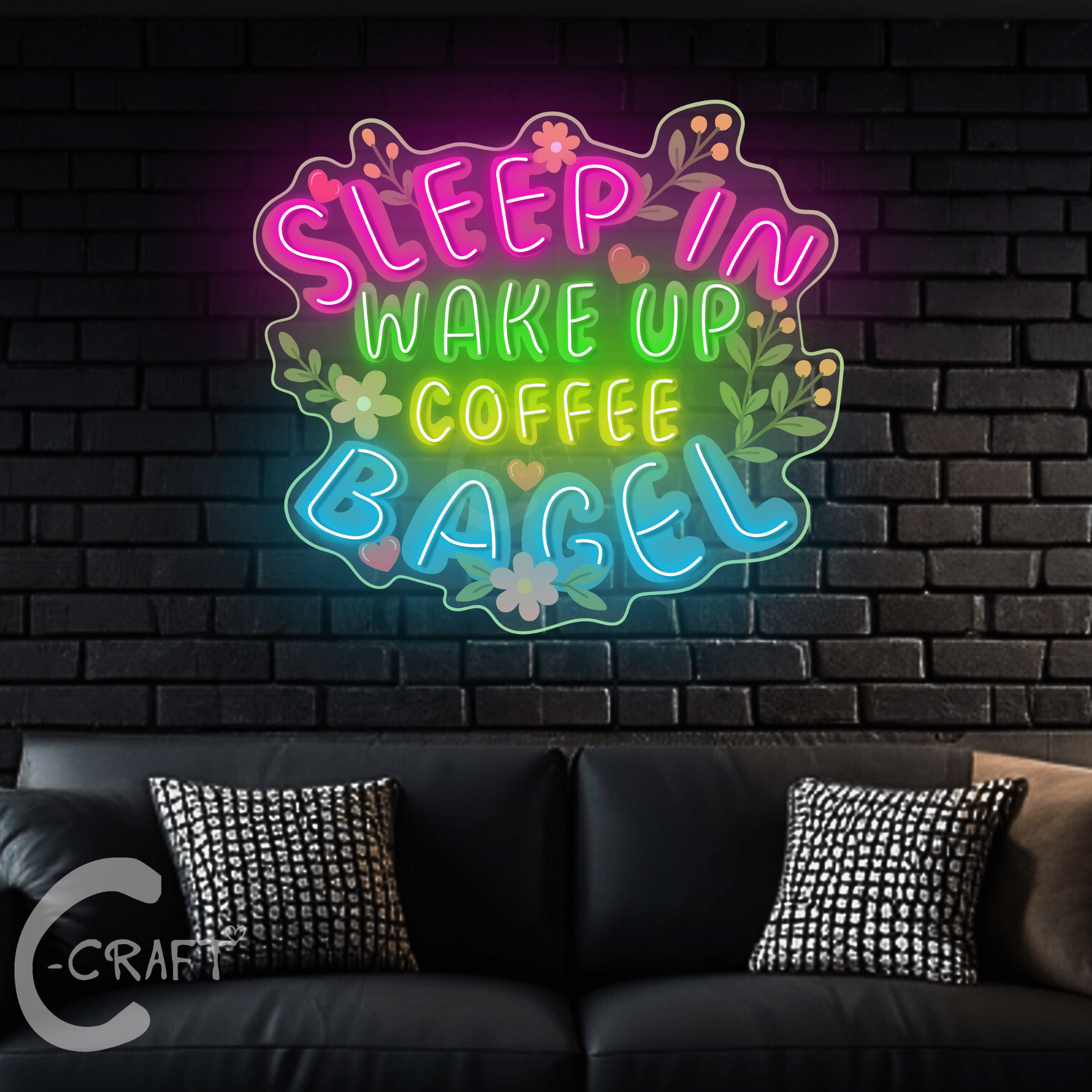 C-CRAFT Bagel Led Light Neon Sign 18 inch for Bagel Bakery Wall Art ...
