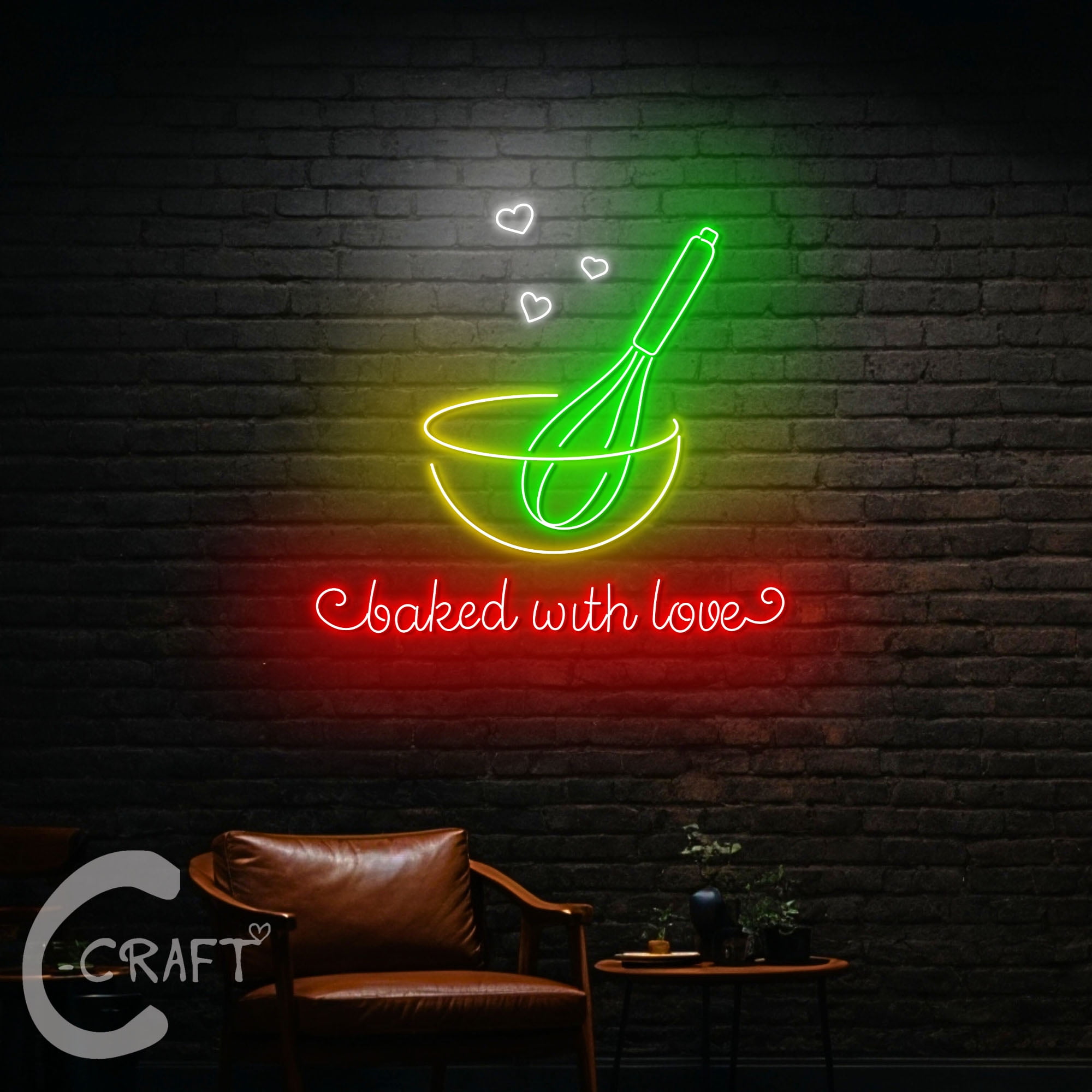 C-CRAFT Baked With Love Neon Led Light Up 35 inch for Bakery Cake Shop ...