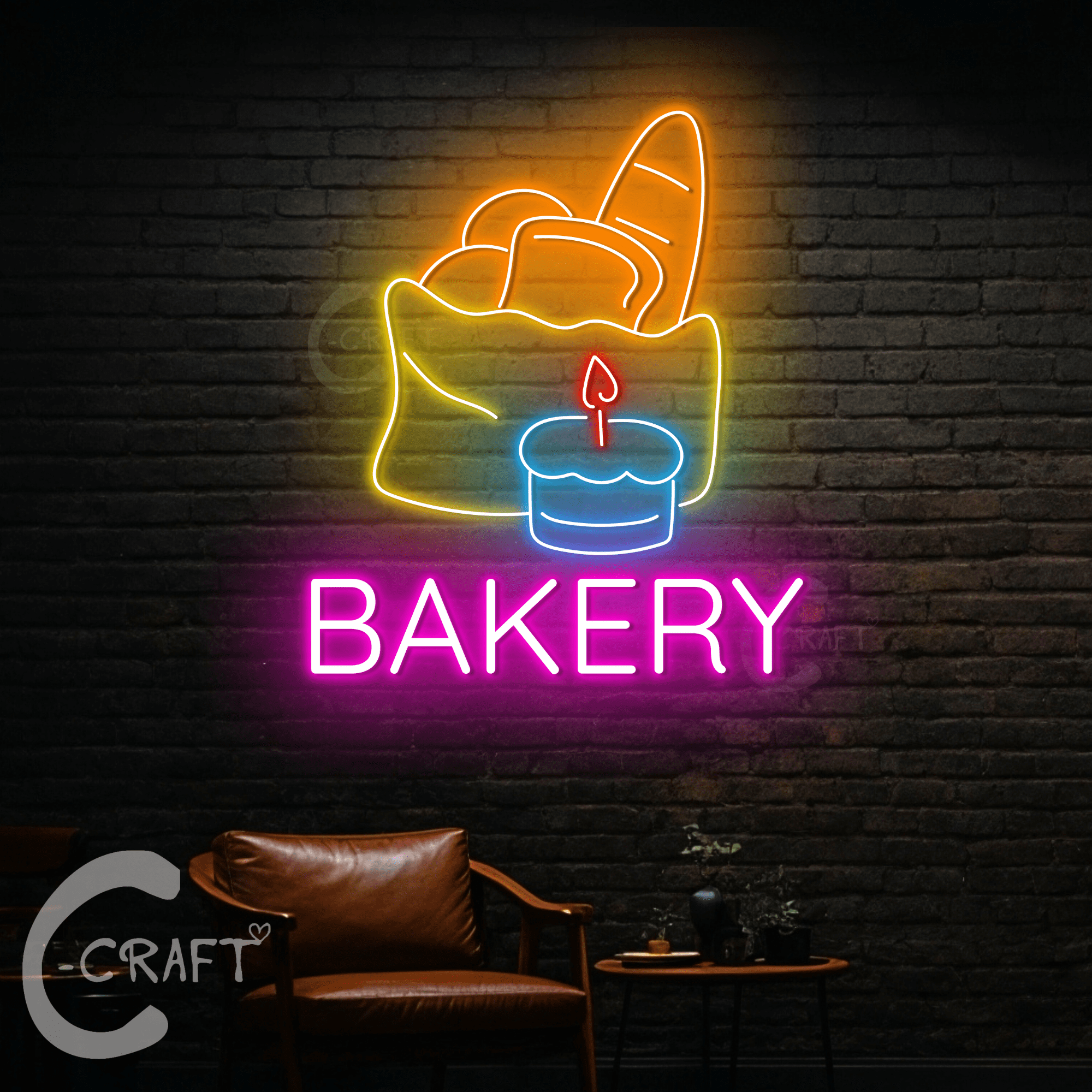 C-CRAFT Bakery Neon Sign Led Light Up 27 inch for Birthday Cake Store ...