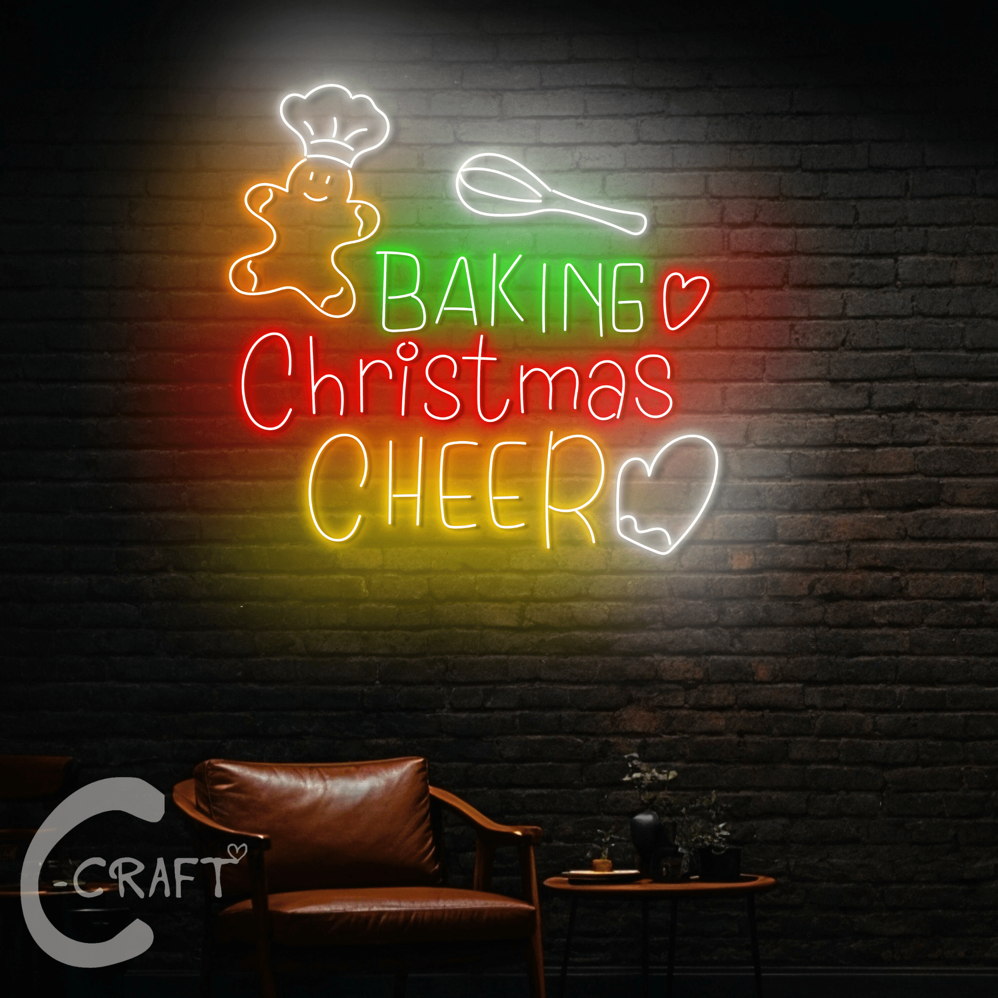 C-CRAFT Baking Christmas Cheer Neon Led Lights 35 inch for Bakery Shop ...