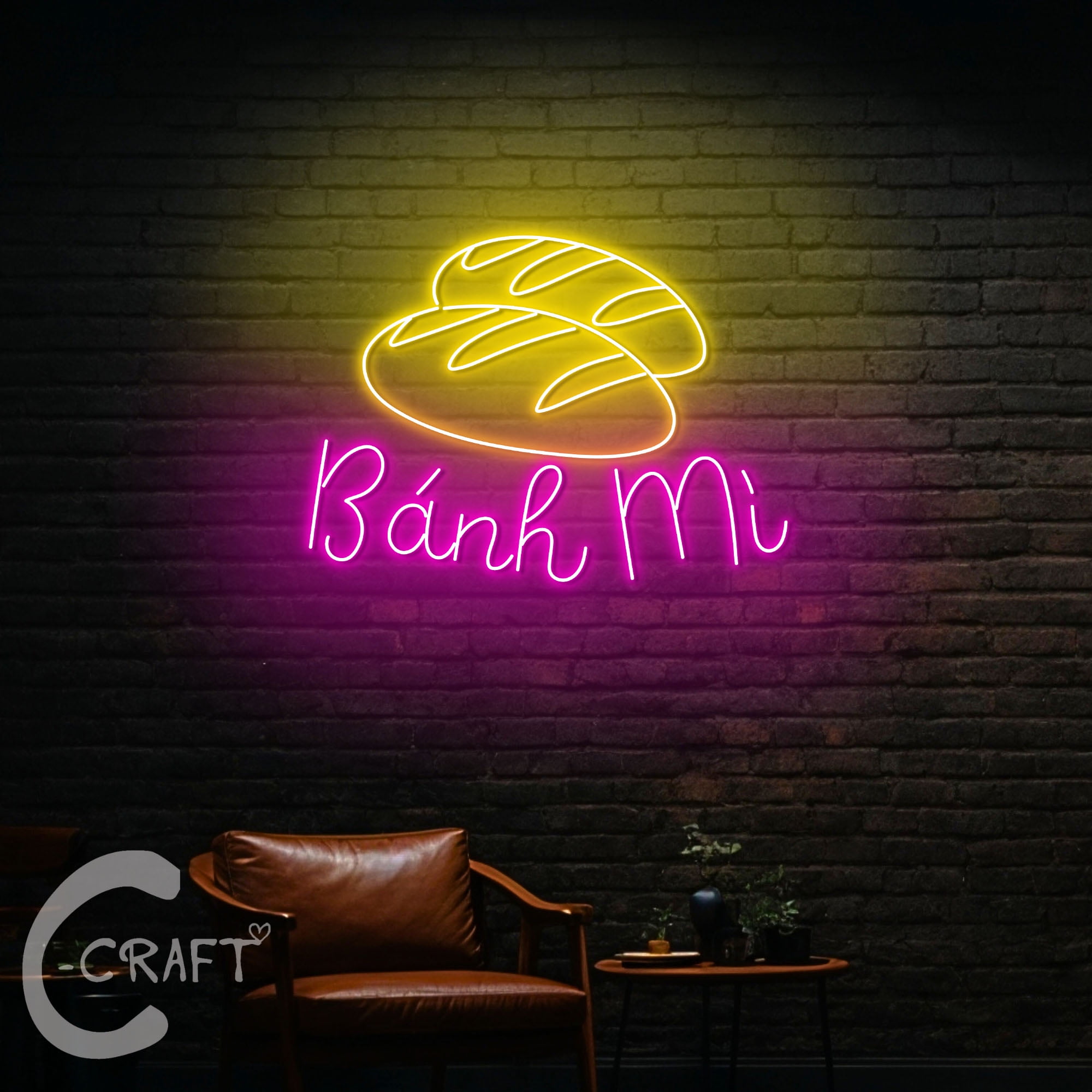 C-CRAFT Banh Mi Neon Led Light Up 25 inch for Vietnamese Banh Mi Bread ...