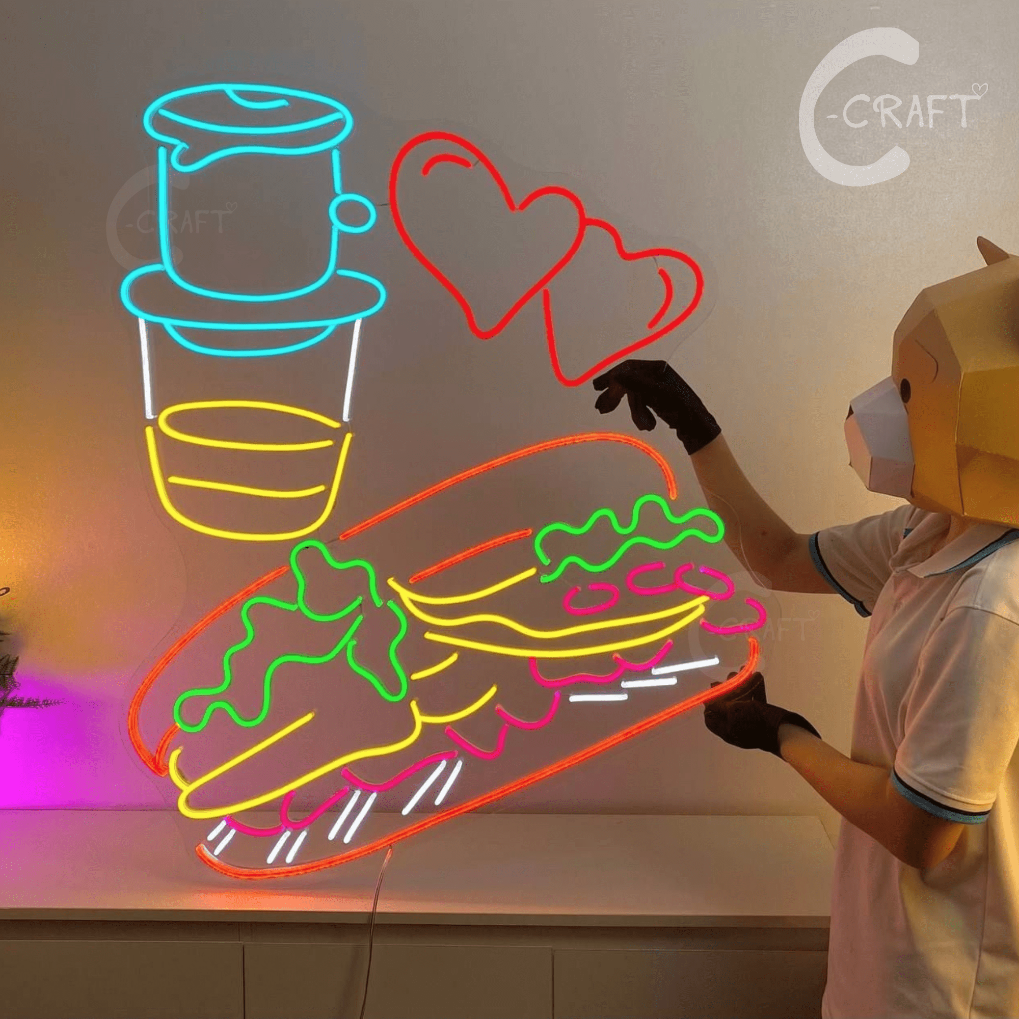 C-CRAFT Banh Mi and Coffee Neon Light Led Sign 25 inch for Vietnamese ...