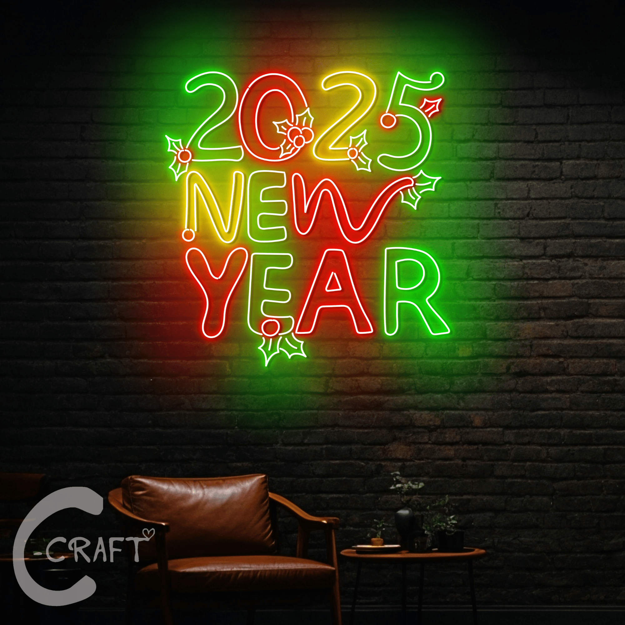 C-CRAFT 2025 New Year Neon Led Light Up 23 inch for Home Living Room ...
