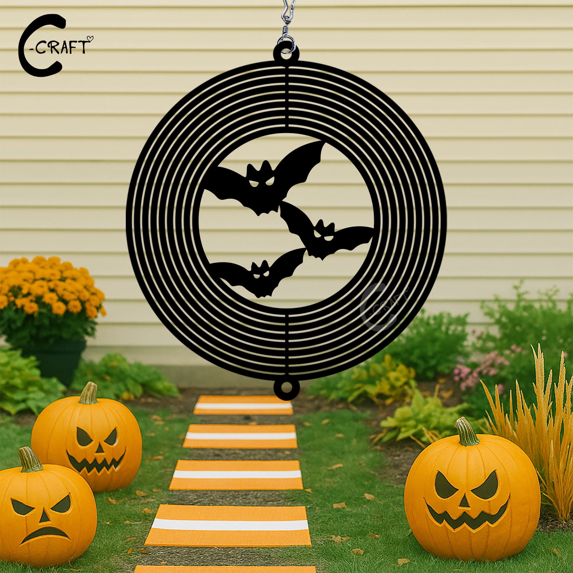 C-CRAFT Bat Metal Wind Spinner 18 Inches, Outdoor Yard Hanging Decor ...