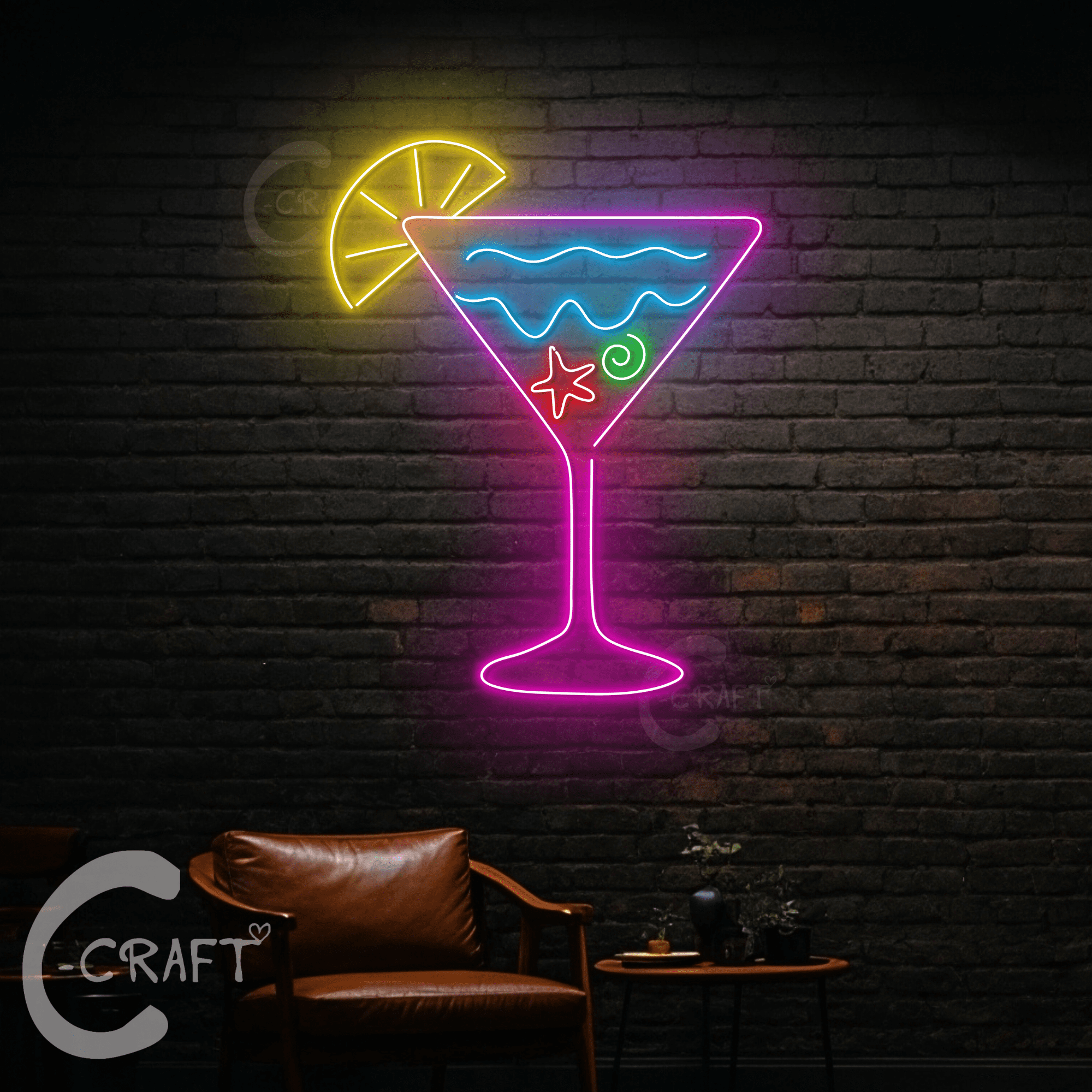 C-CRAFT Beach Cocktail Neon Sign Led Light Up 30 inch for Bar Pub Wall ...