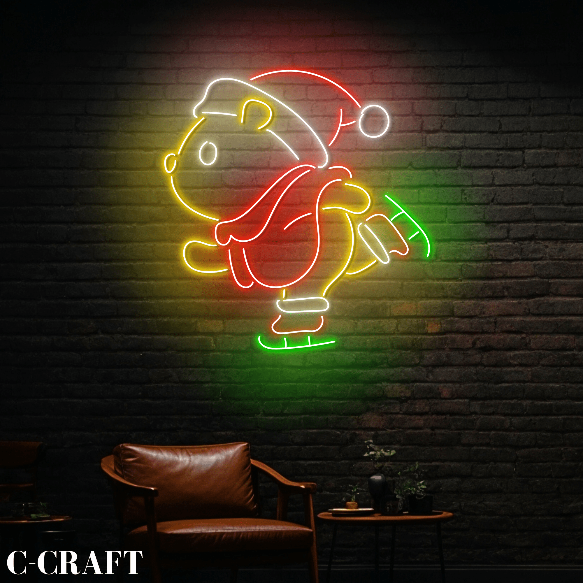C-CRAFT Bear Ice Skating Christmas Wall Art Led Light Neon Sign For ...
