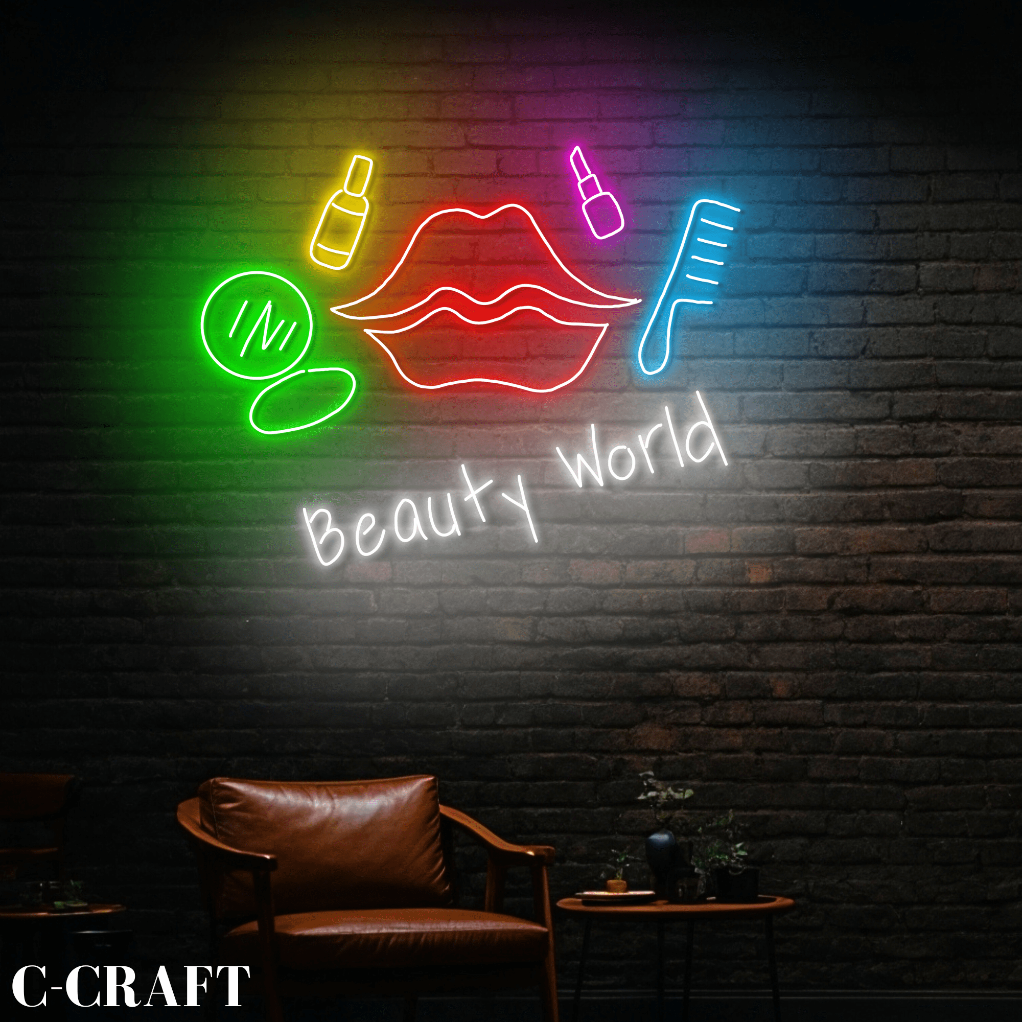 C-CRAFT Beauty World Neon Led Light Sign for Beauty Cosmetic Shop Wall ...
