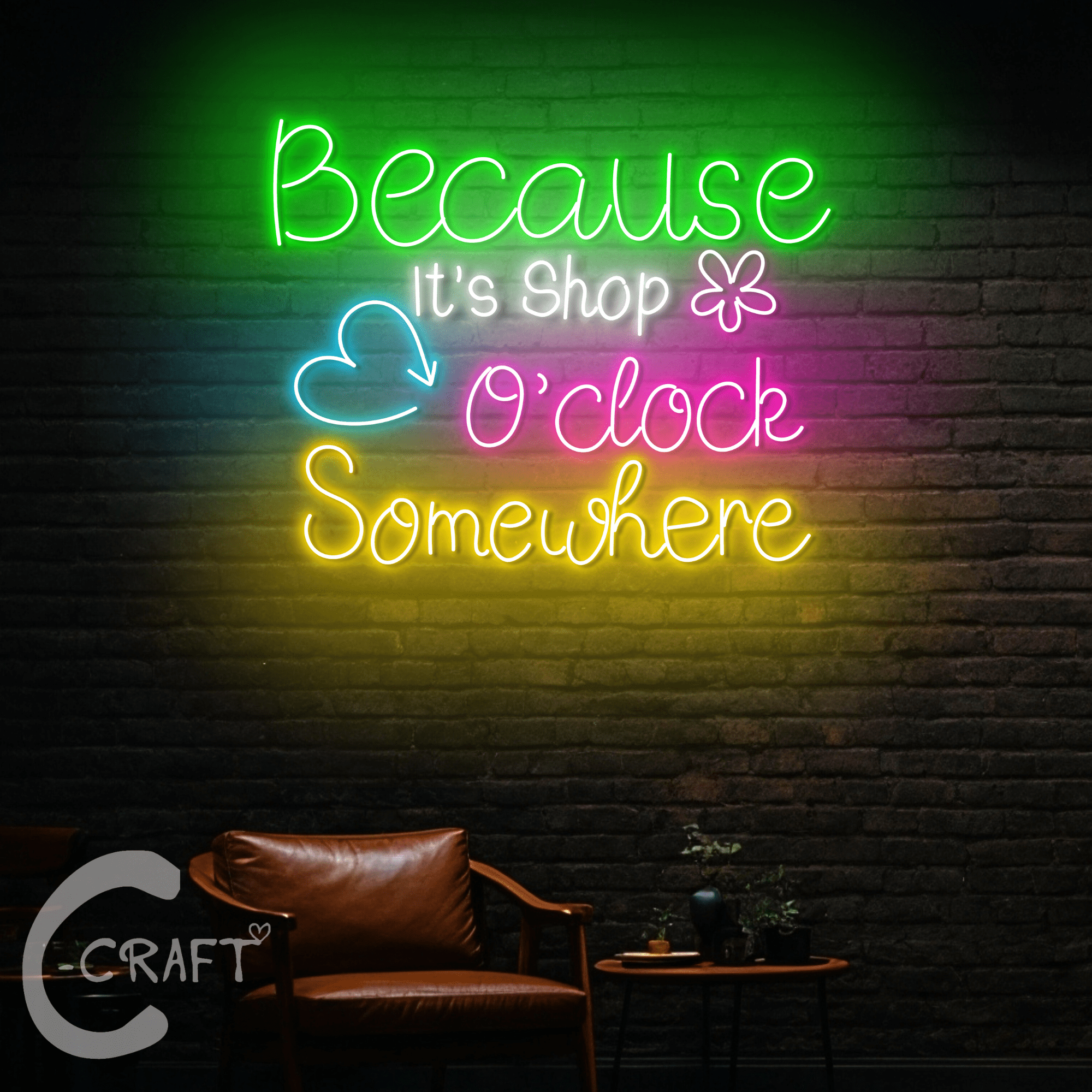 C-CRAFT Because It's Shop O'clock Somewhere Neon Led Light Up 27 inch for Clothing Shop Wall ...