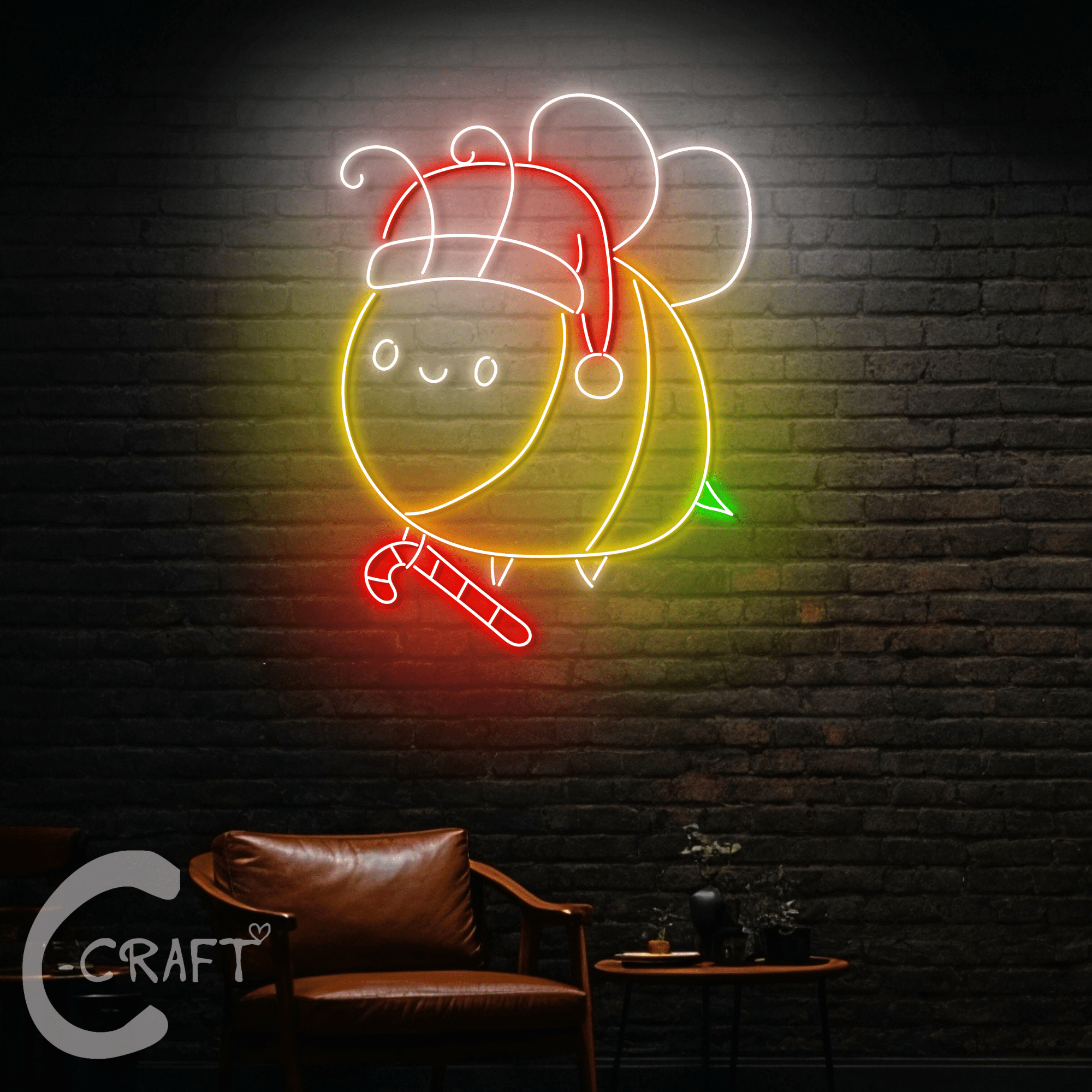 C-CRAFT Bee Santa Hat Neon Led Light for Honey Bee Shop Christmas Wall ...