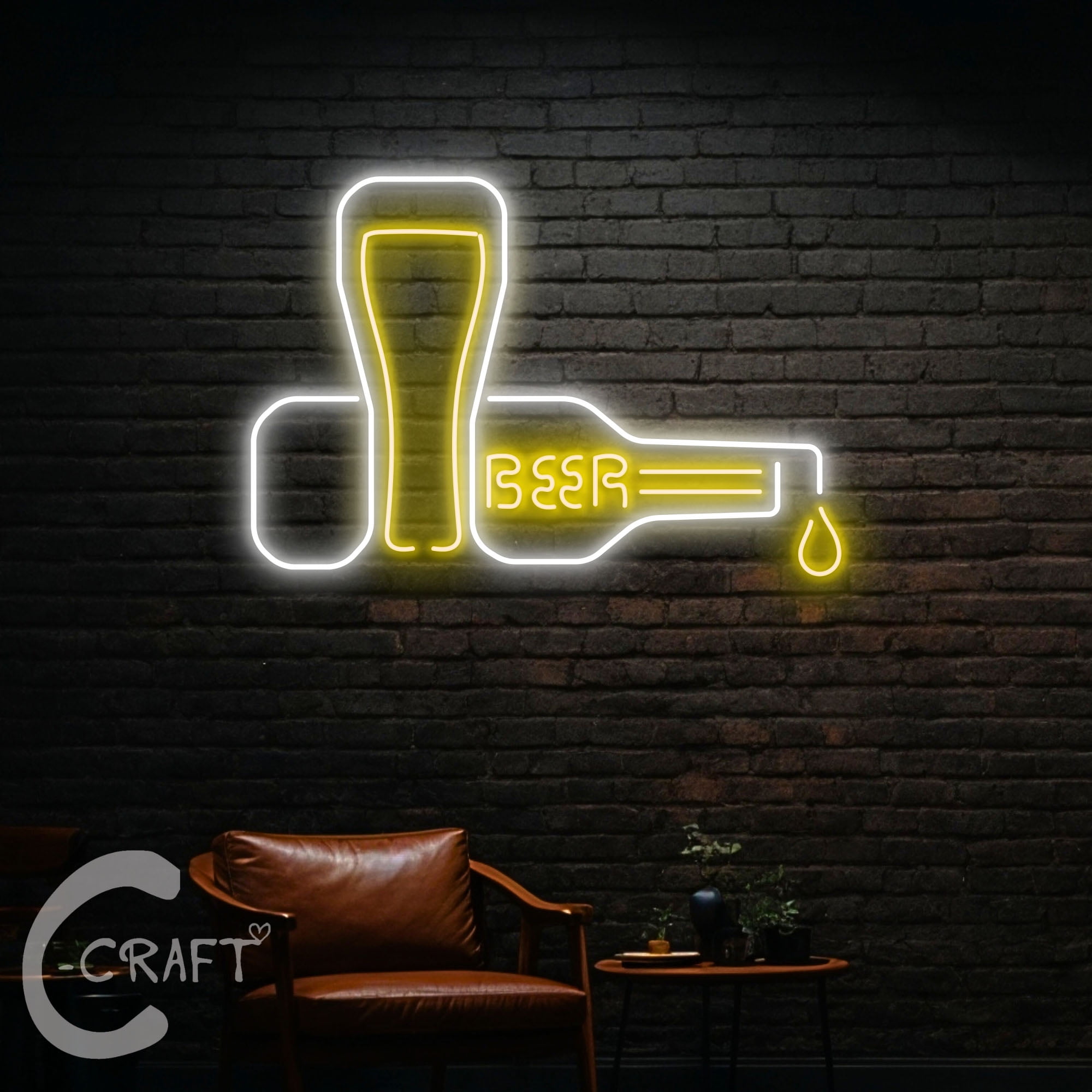 C-CRAFT Beer Glass Bottle Neon Sign LED Light 27 inch for Beer Club Bar ...