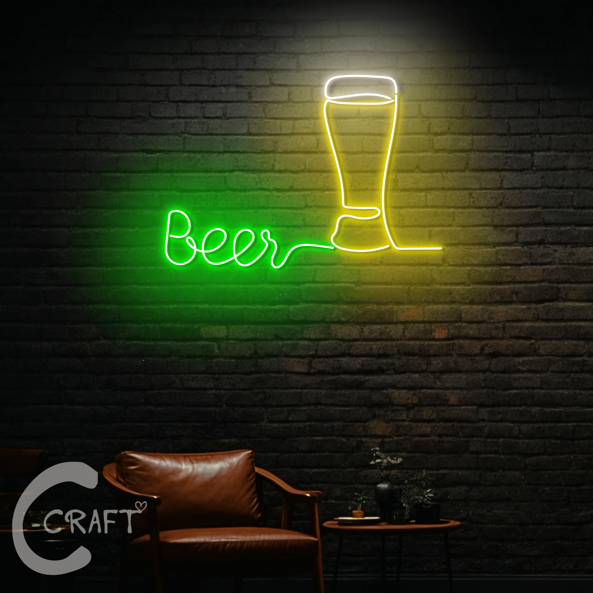 C-CRAFT Beer Glass Neon Led Light Sign 20 inch for Beer Club Home Bar ...