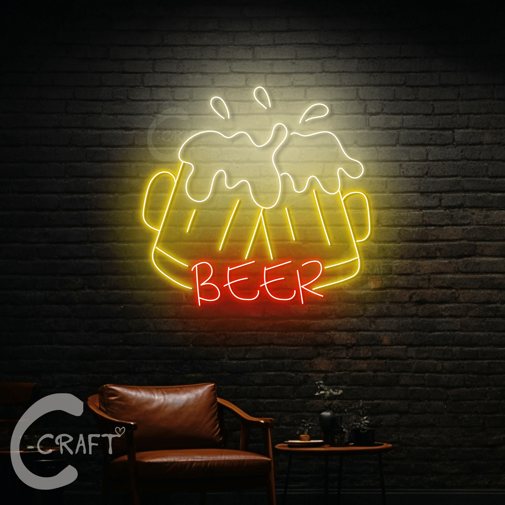 C-CRAFT Beer Neon Sign Led Light Up 33 inch for Bar Pub Wall Art Decor ...