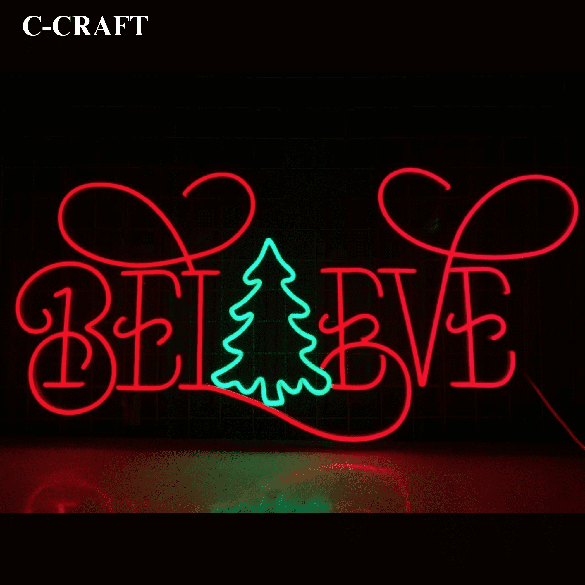 C-CRAFT Believe Christmas Neon Sign LED Light 25 inch for Wall Decor ...