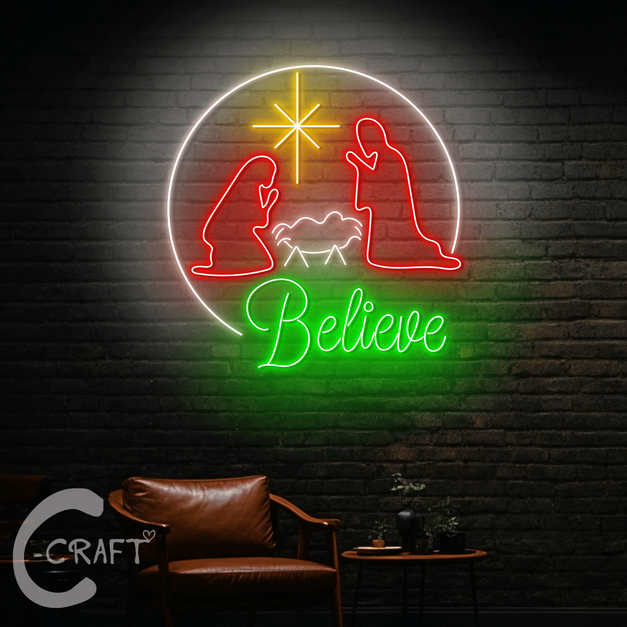 C-CRAFT Believe Holy Night Christmas Neon Led Light for Home Wall Art ...