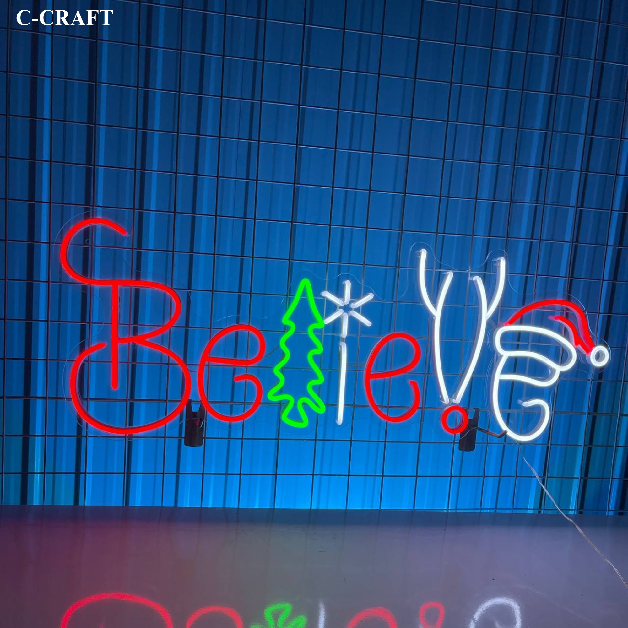 C-CRAFT Believe Merry Christmas Neon Sign LED Light 25 inch for Wall ...