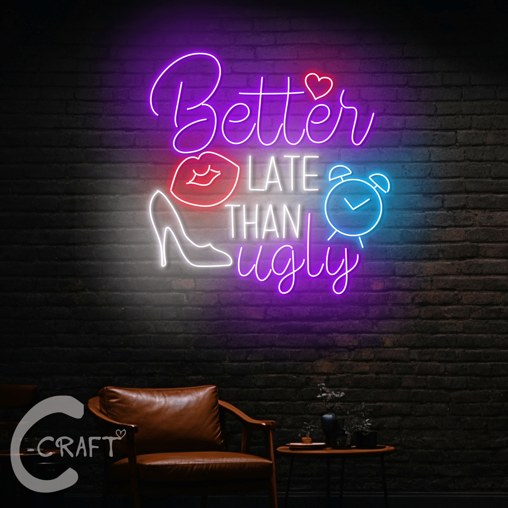 C-CRAFT Better Late Than Ugly Neon Led Light Up 40 inch for Makeup ...