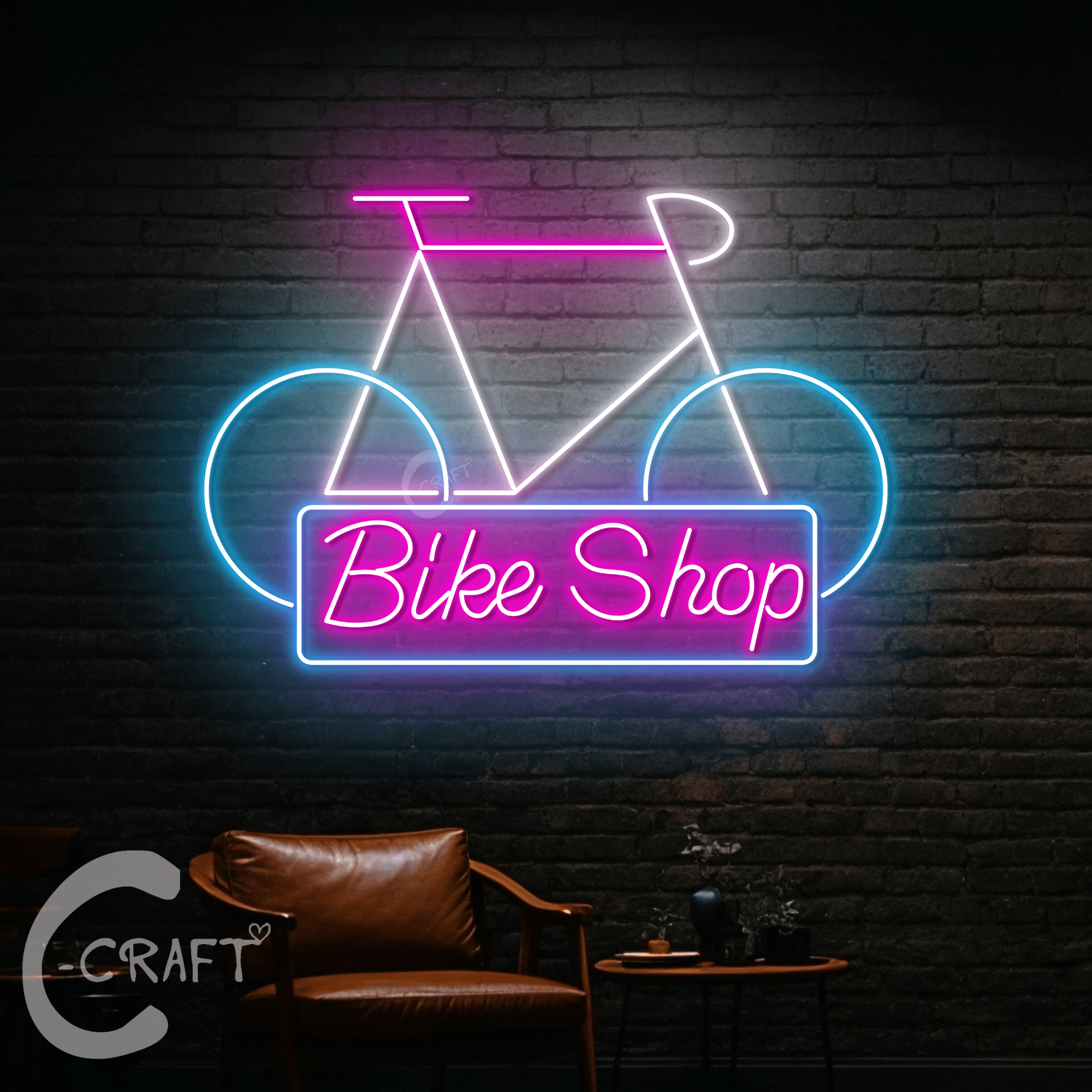 C-CRAFT Bike Shop Neon Sign 33 inches for Bicycle Store Wall Art ...