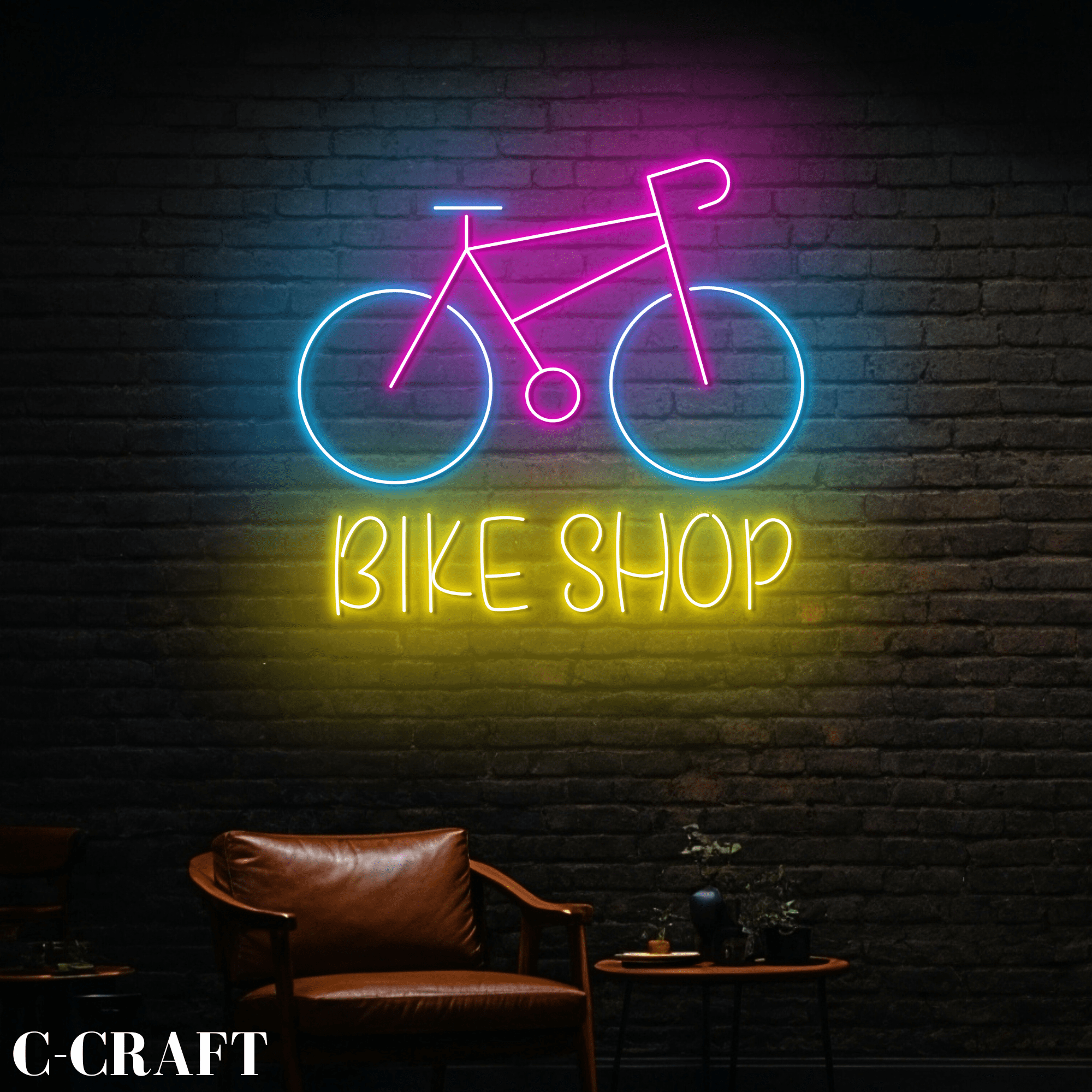 C-CRAFT Bike Shop Wall Art Led Light Neon Sign For Open Bicycle Bike ...