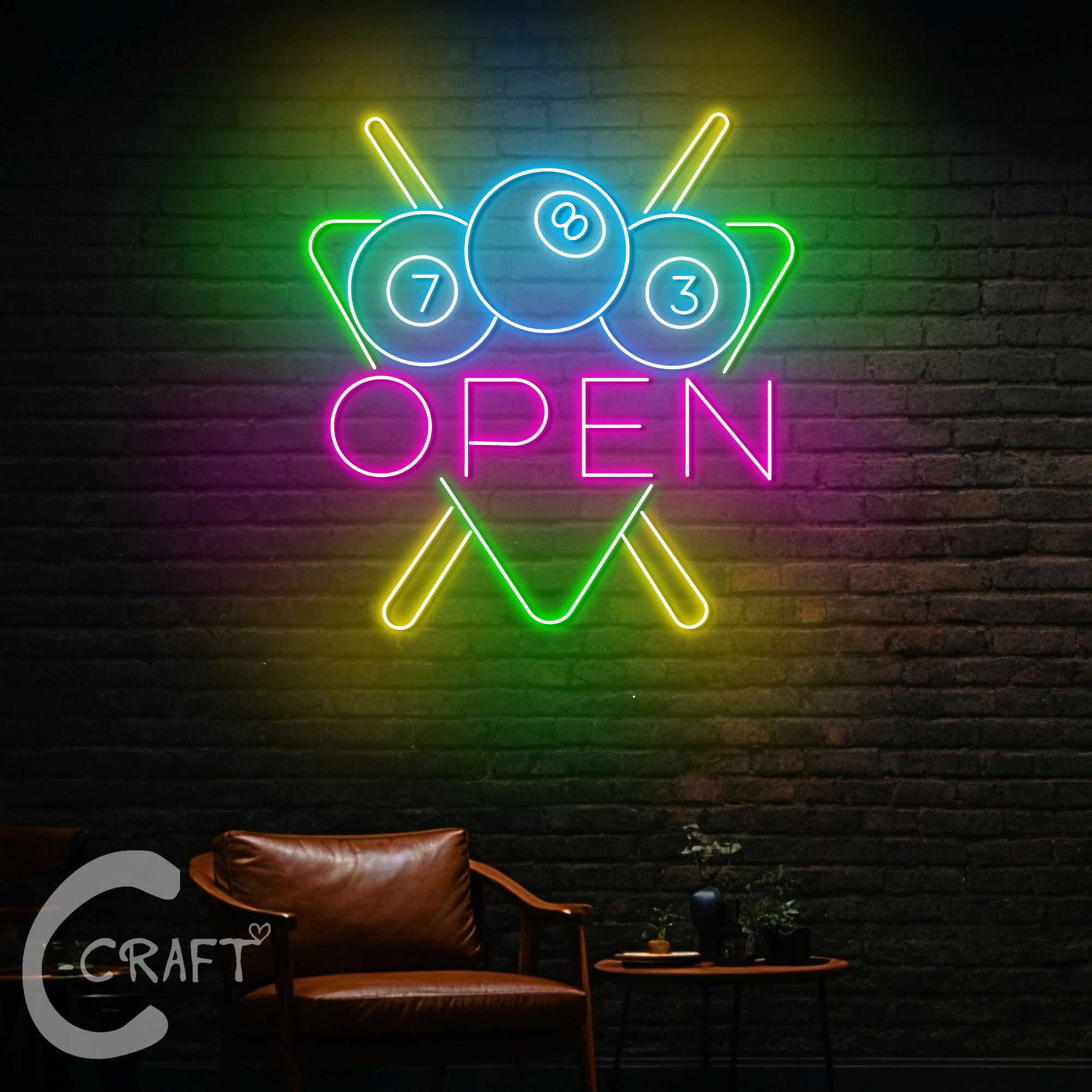 C-CRAFT Billiard Open Neon Sign LED Light 40 inch for Snooker Billiard ...