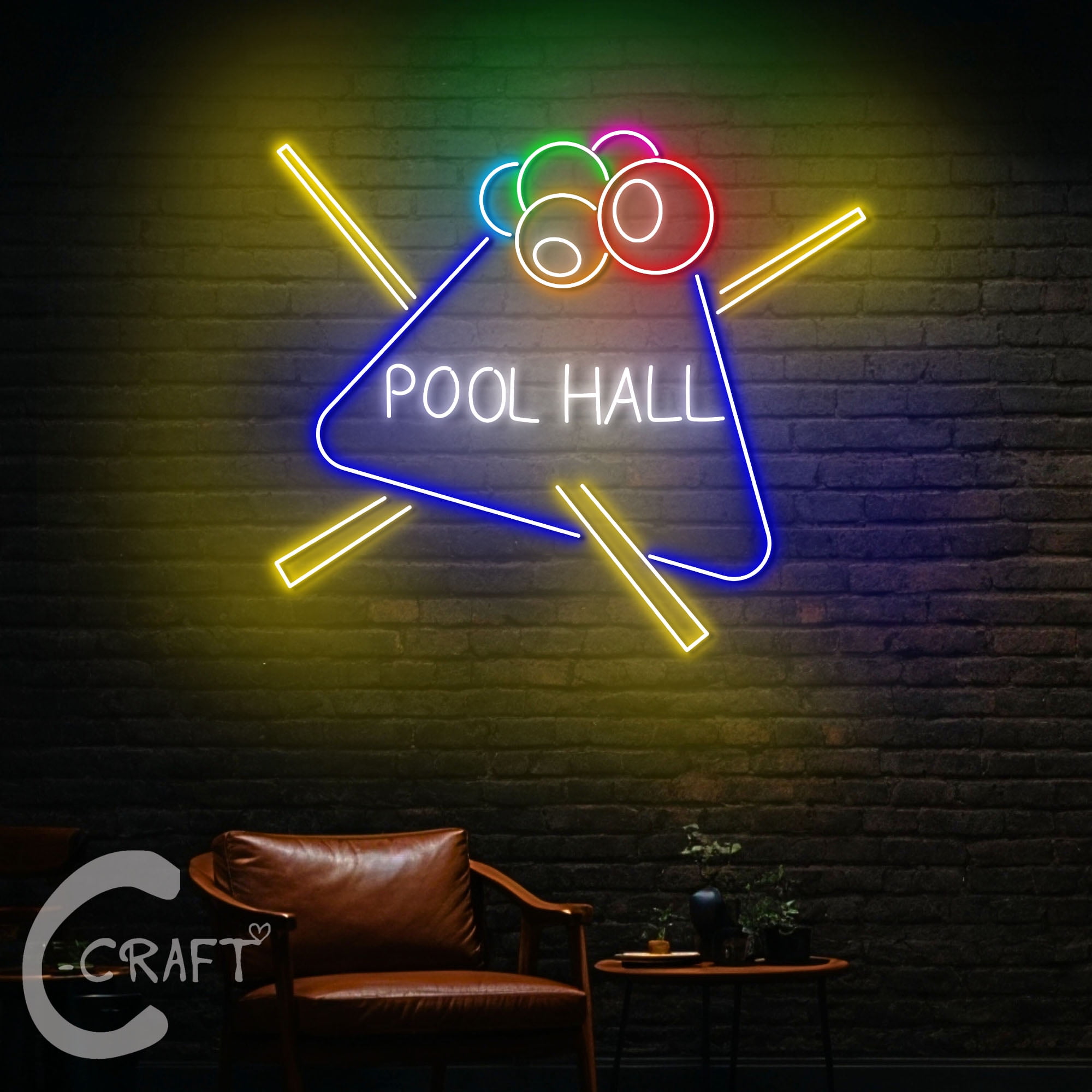 C-CRAFT Billiards Ball Rack Neon Sign LED Light 27 inch for Billiard ...