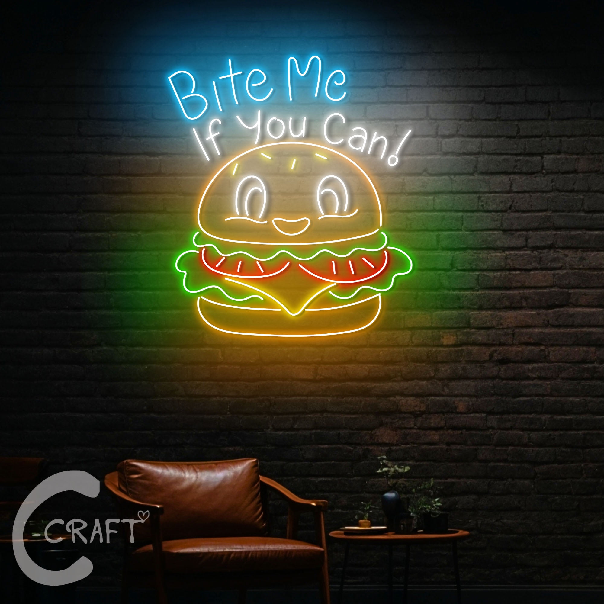 C-CRAFT Bite Me If You Can Neon Led Light Up 25 inch for Burger Shop Wall Decor - Walmart.com