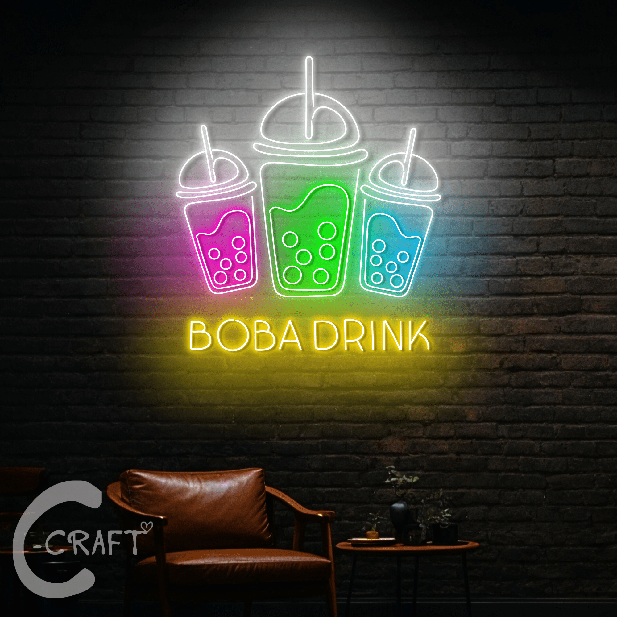 C-CRAFT Boba Drink Neon Led Light Up 33 inch for Boba Milk Tea Shop ...