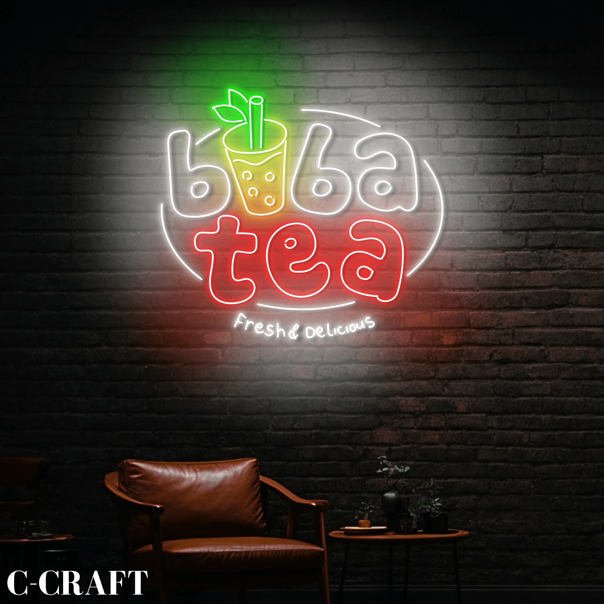 C-CRAFT Boba Tea Fresh & Delicious Wall Art Led Light Neon Sign For ...
