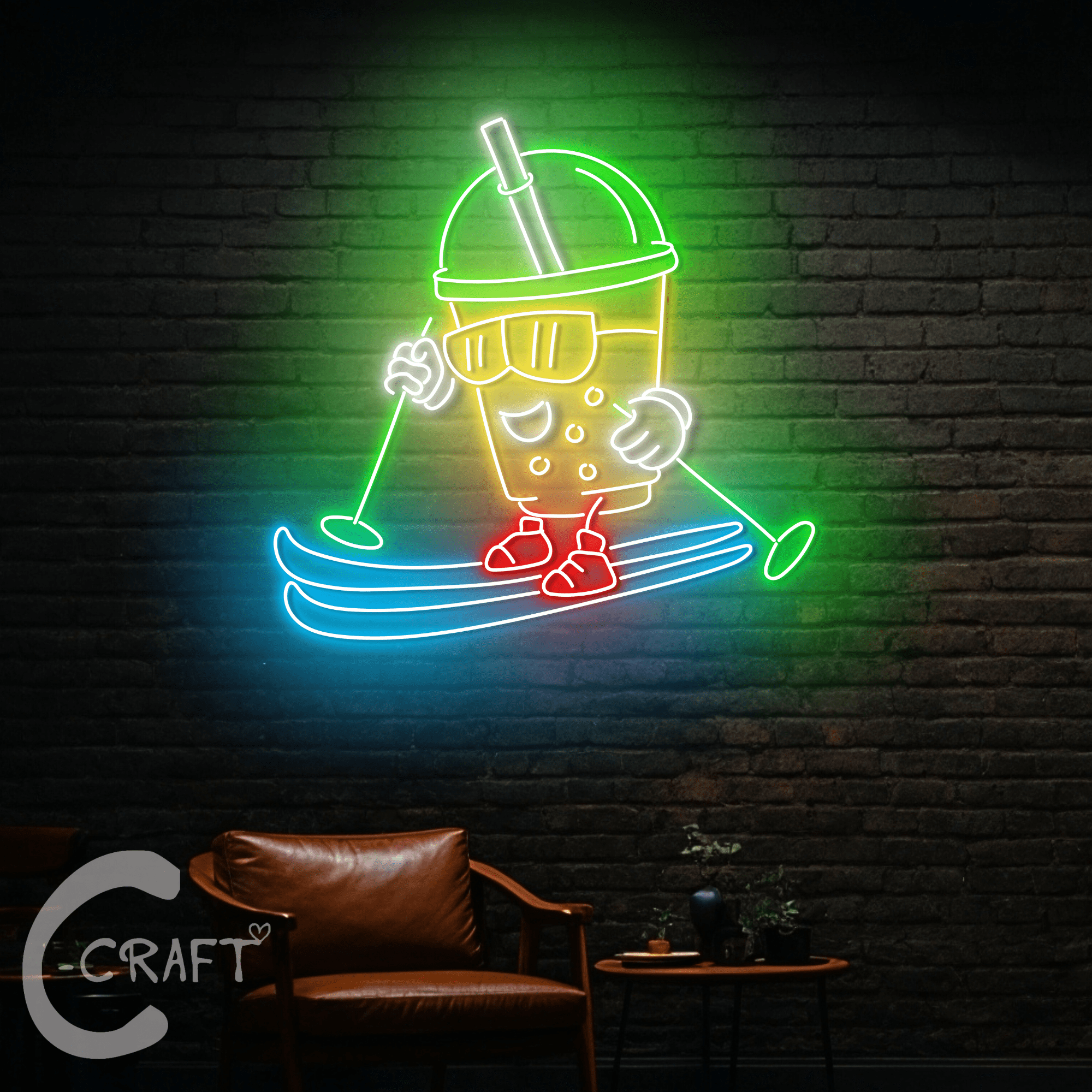 C-CRAFT Boba Tea Glass Skiing Neon Led Light Sign 38 inch for Boba Tea ...