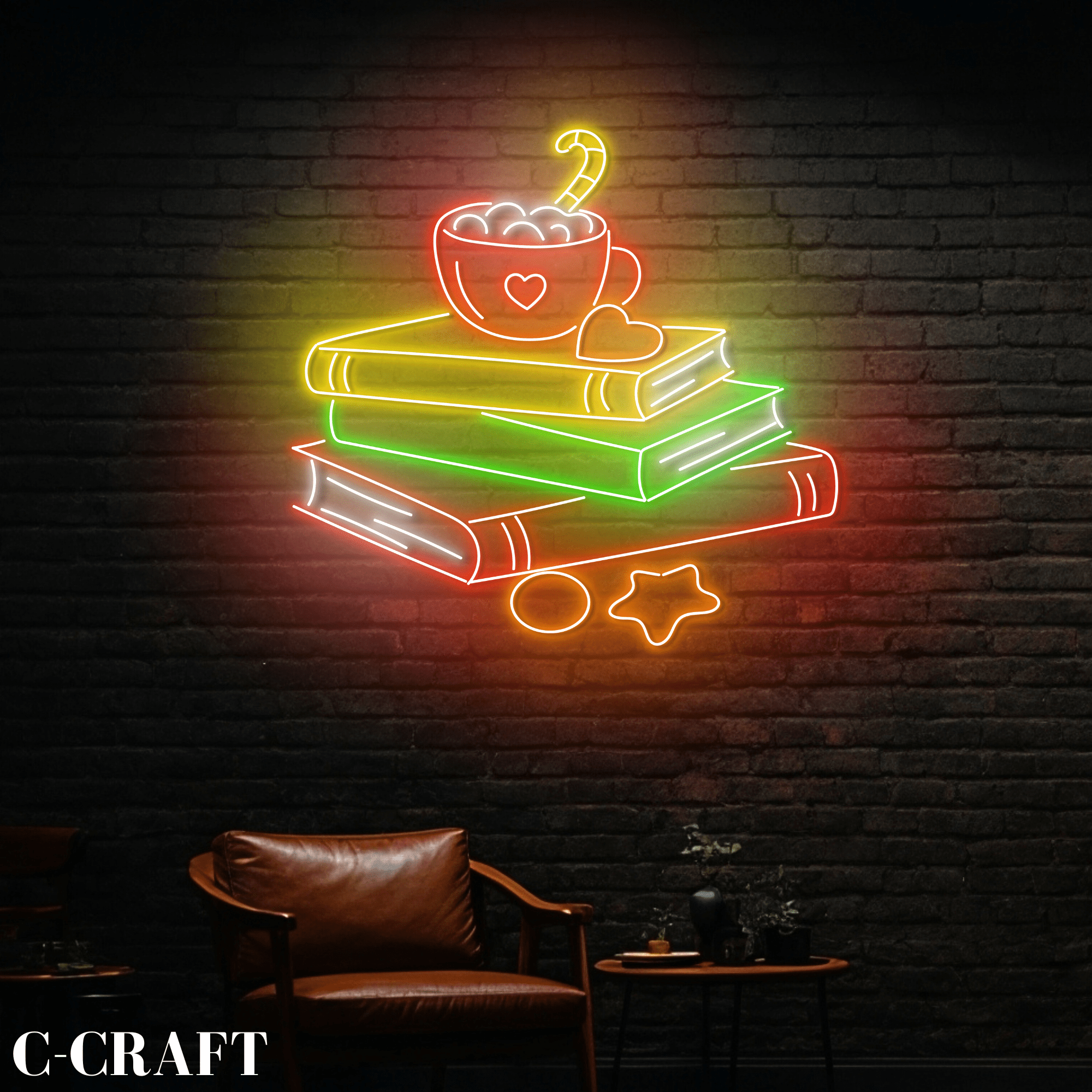 C-CRAFT Books Coffee Christmas Neon Led Light Wall Art for Book Store ...