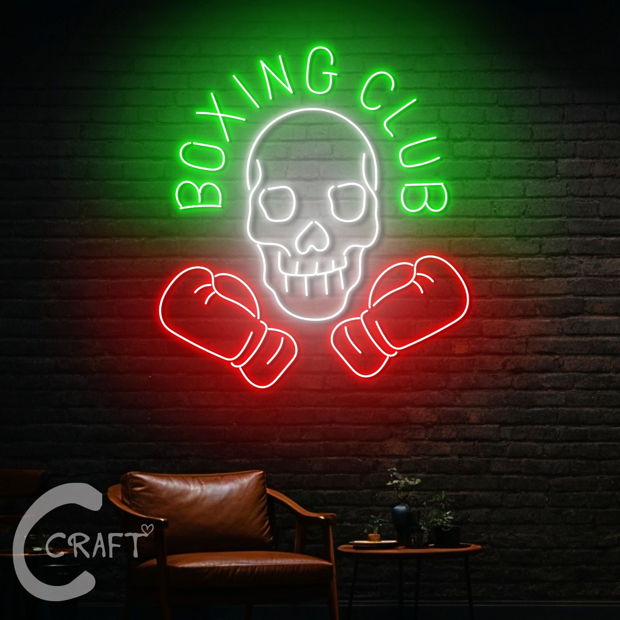 C-CRAFT Boxing Skull Neon Led Light Up 27 inch for Boxing Sport Club ...