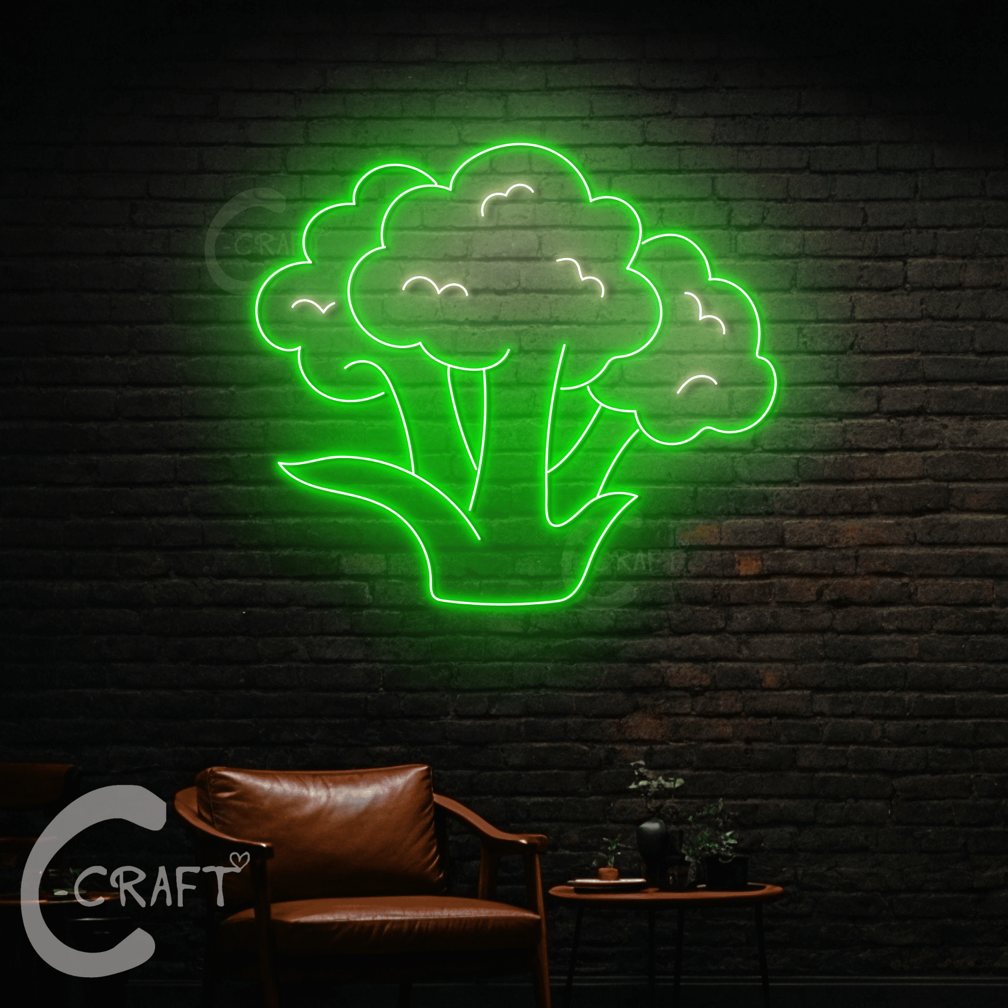 C-CRAFT Broccoli Plant Stroke Neon Sign Led Light Up 35 inch for ...